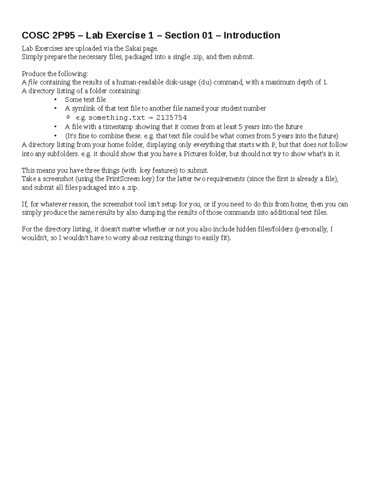 Lab Exercise 01 Lab Test Cosc 2p95 Lab Exercise 1 Section 01 Introduction Lab 