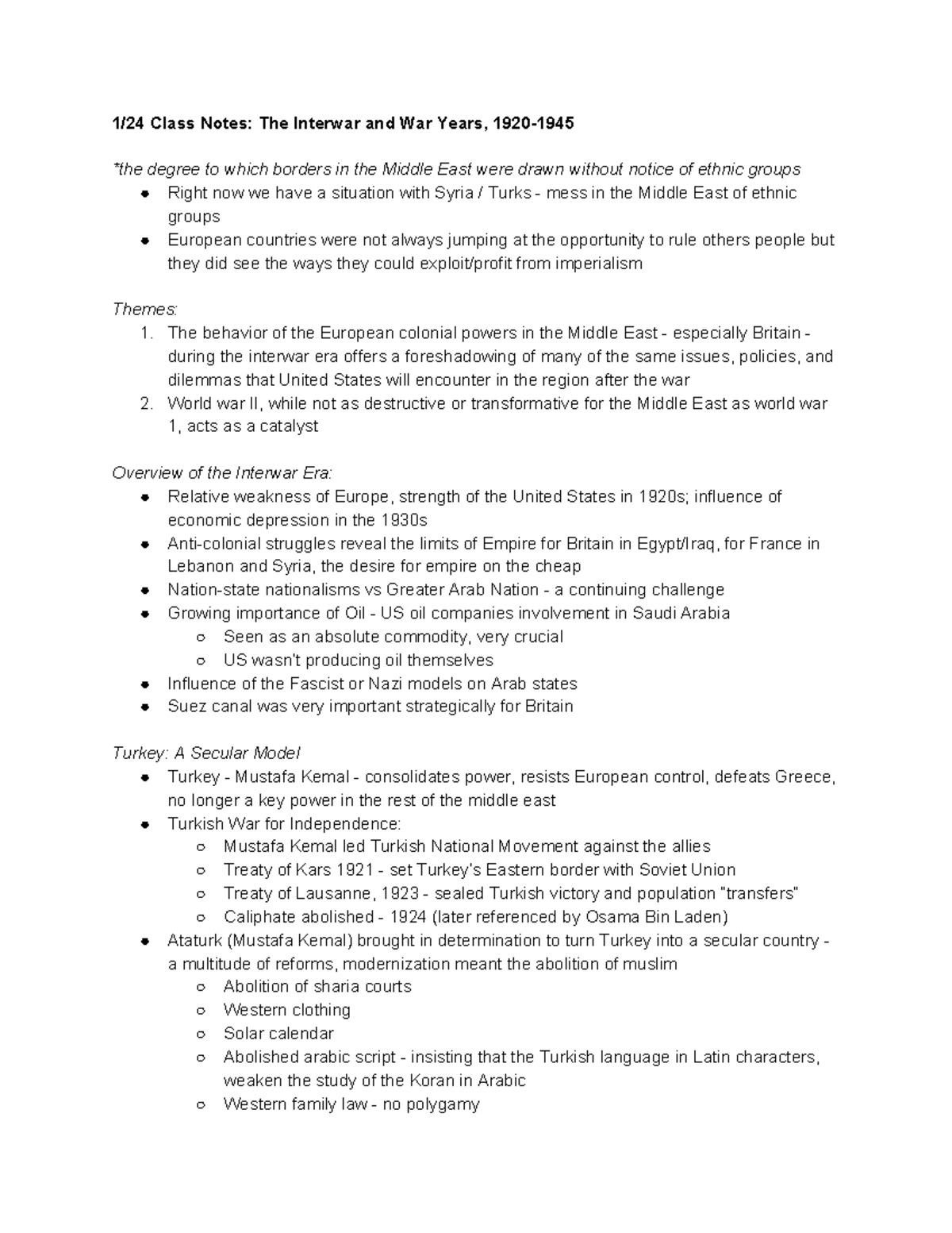 1/24 Class Notes The Interwar and War Years - The behavior of the ...