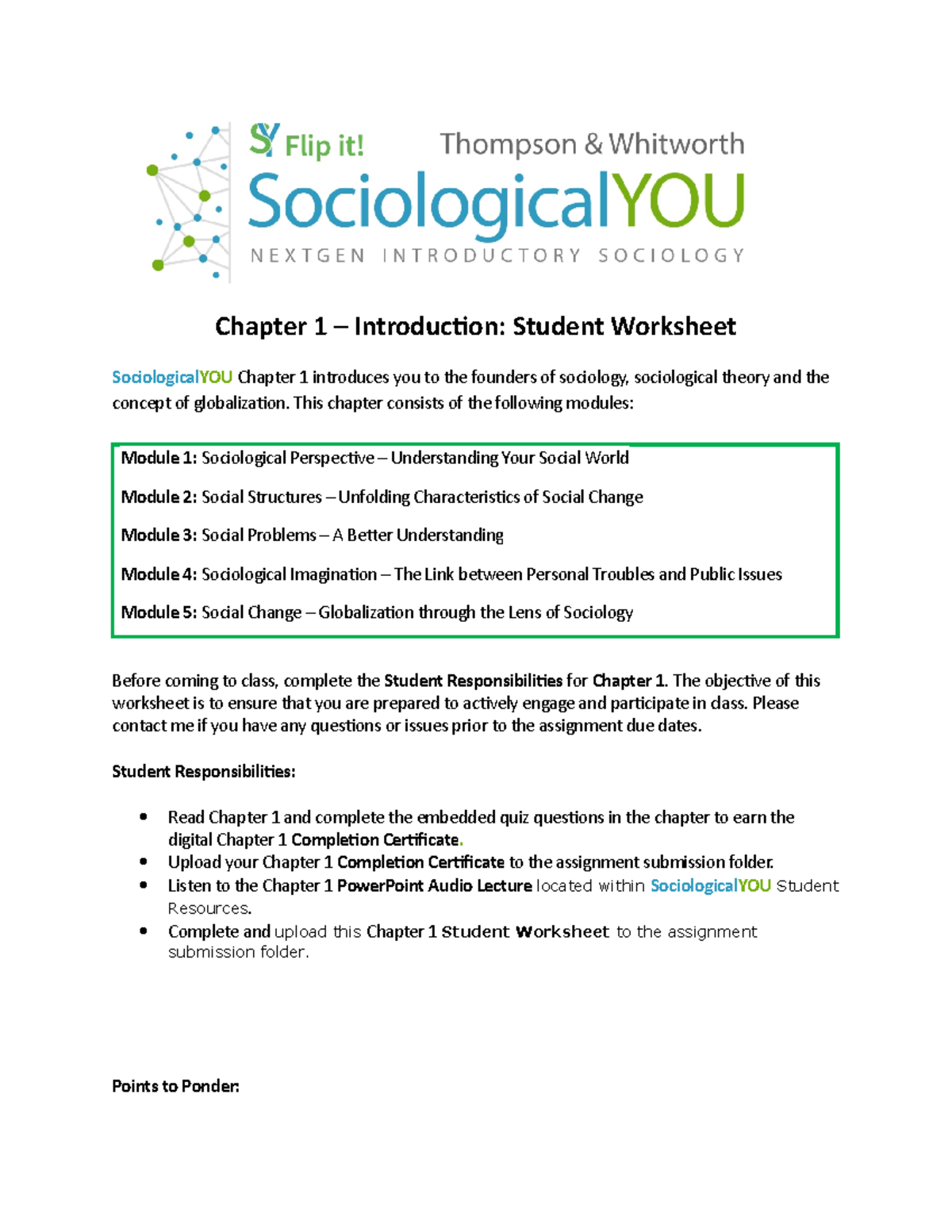 Chapter 1 Student Worksheet - Chapter 1 – Introduction: Student ...