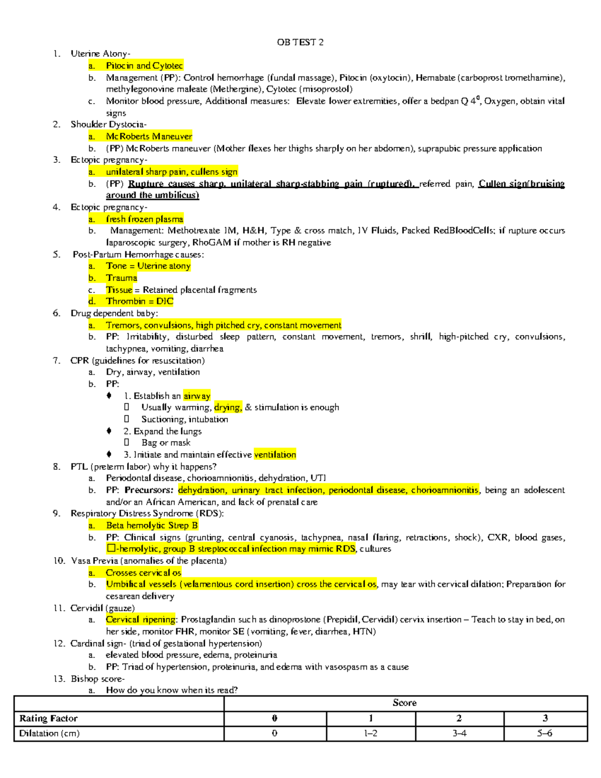 OB exam 2 Hinkle - OB TEST 2 Uterine Atony- a. Pitocin and Cytotec b ...