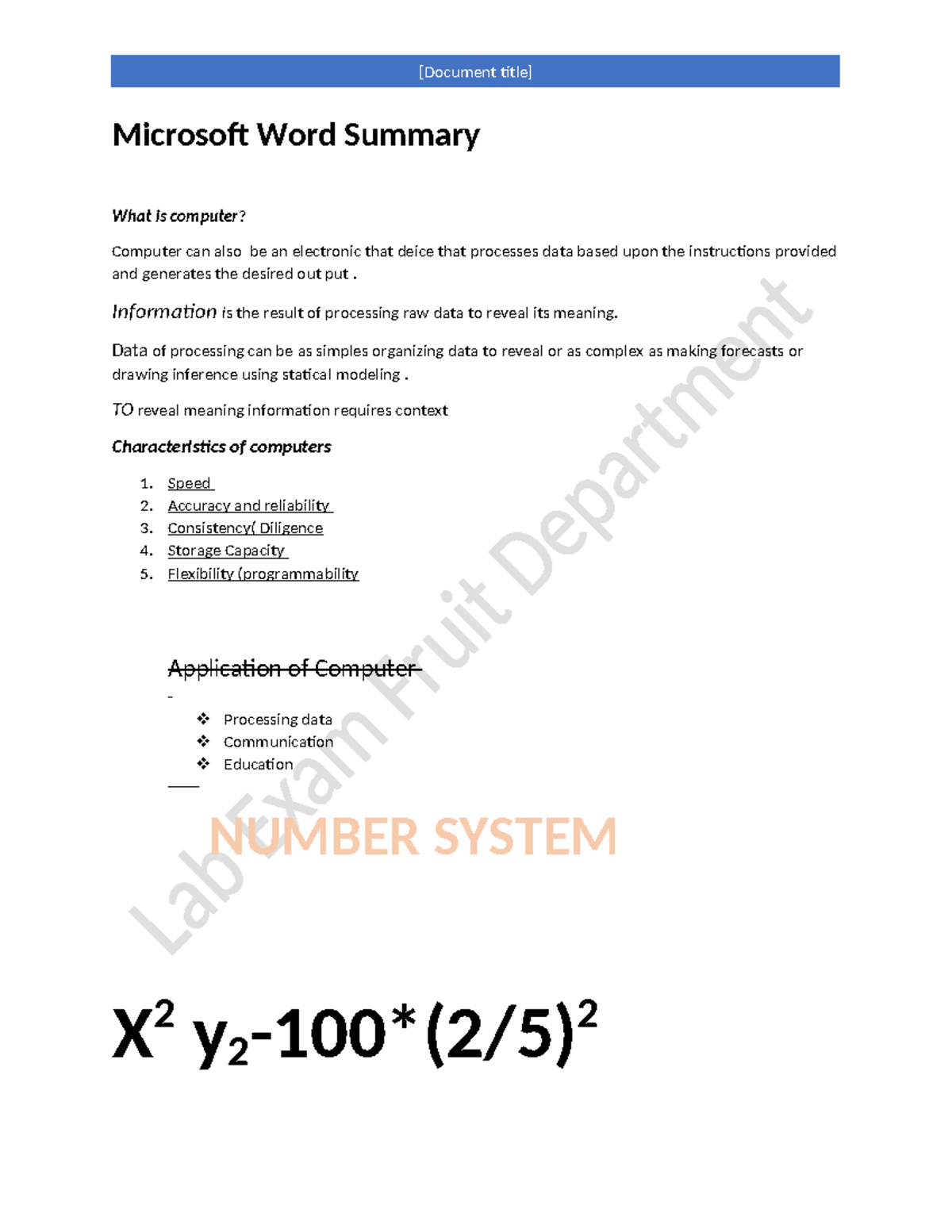 Tttttttttttttttttt - w23q5 - Microsoft Word Summary What is computer ...