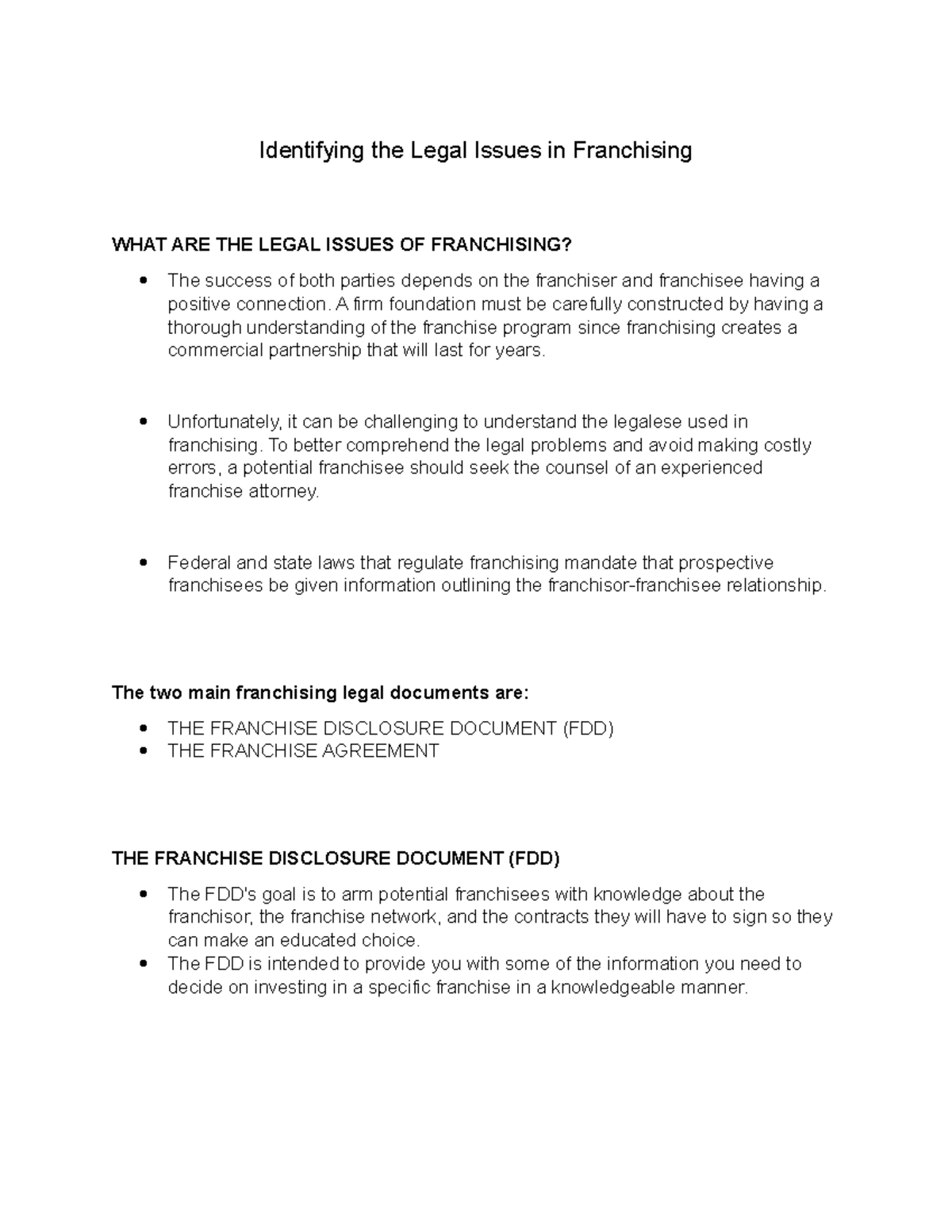 Legal Issues in Franchising - A firm foundation must be carefully ...