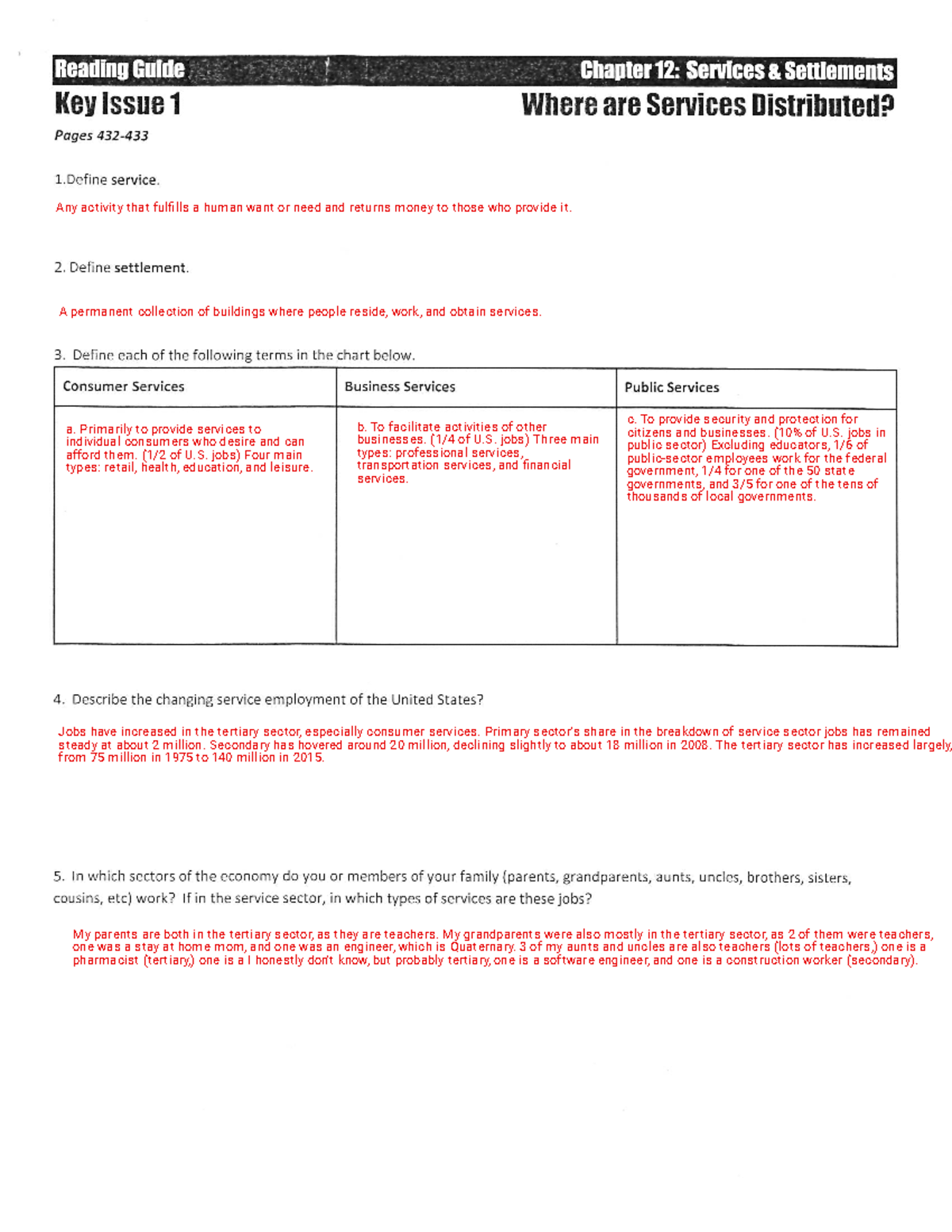 Ch 12 13 study guide - ####### Reading Guide Key Issue 1 Pages 432- I service. 2. Define ...