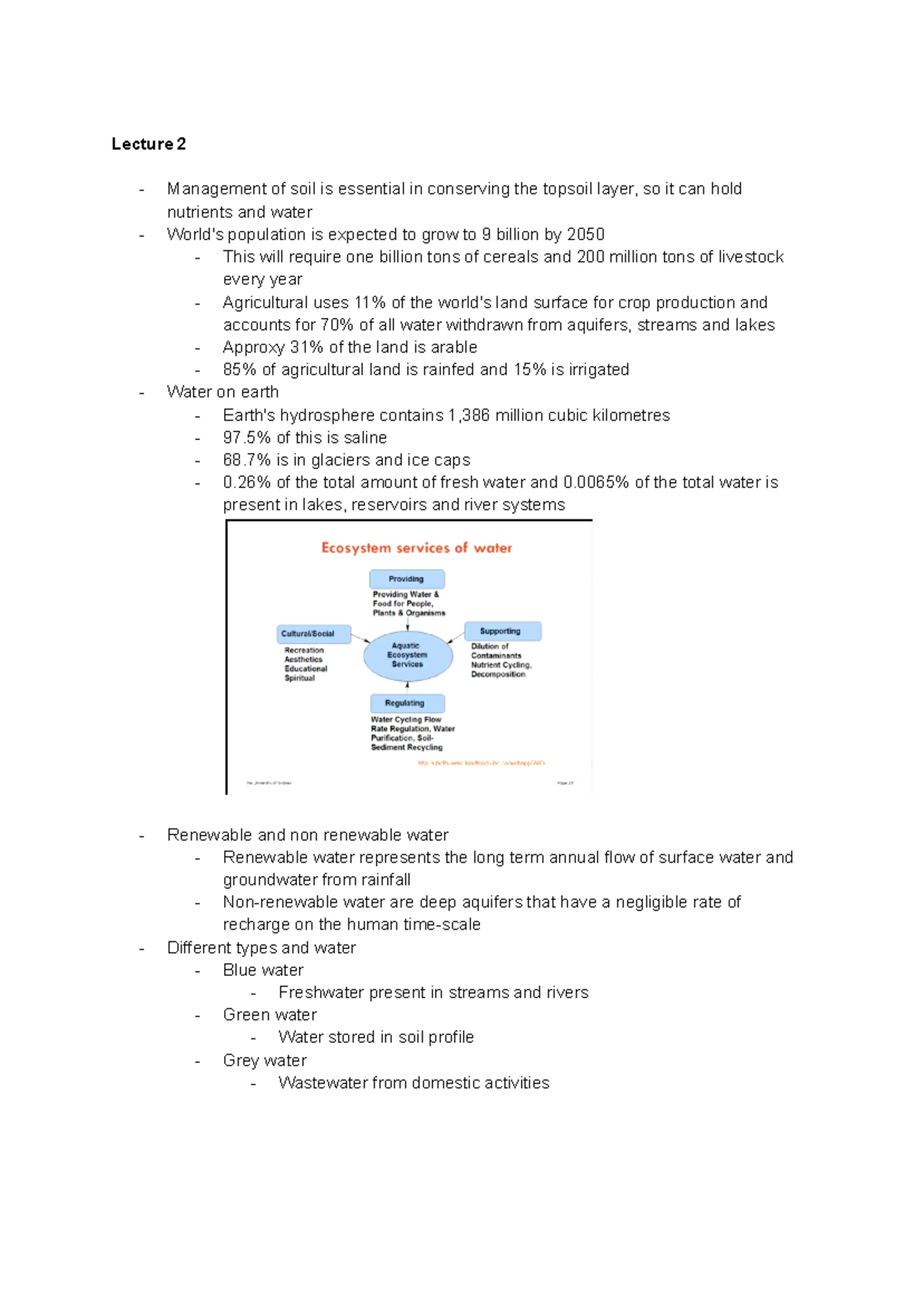 SOIL2005 lecture notes - Lecture 2 - Management of soil is essential in ...