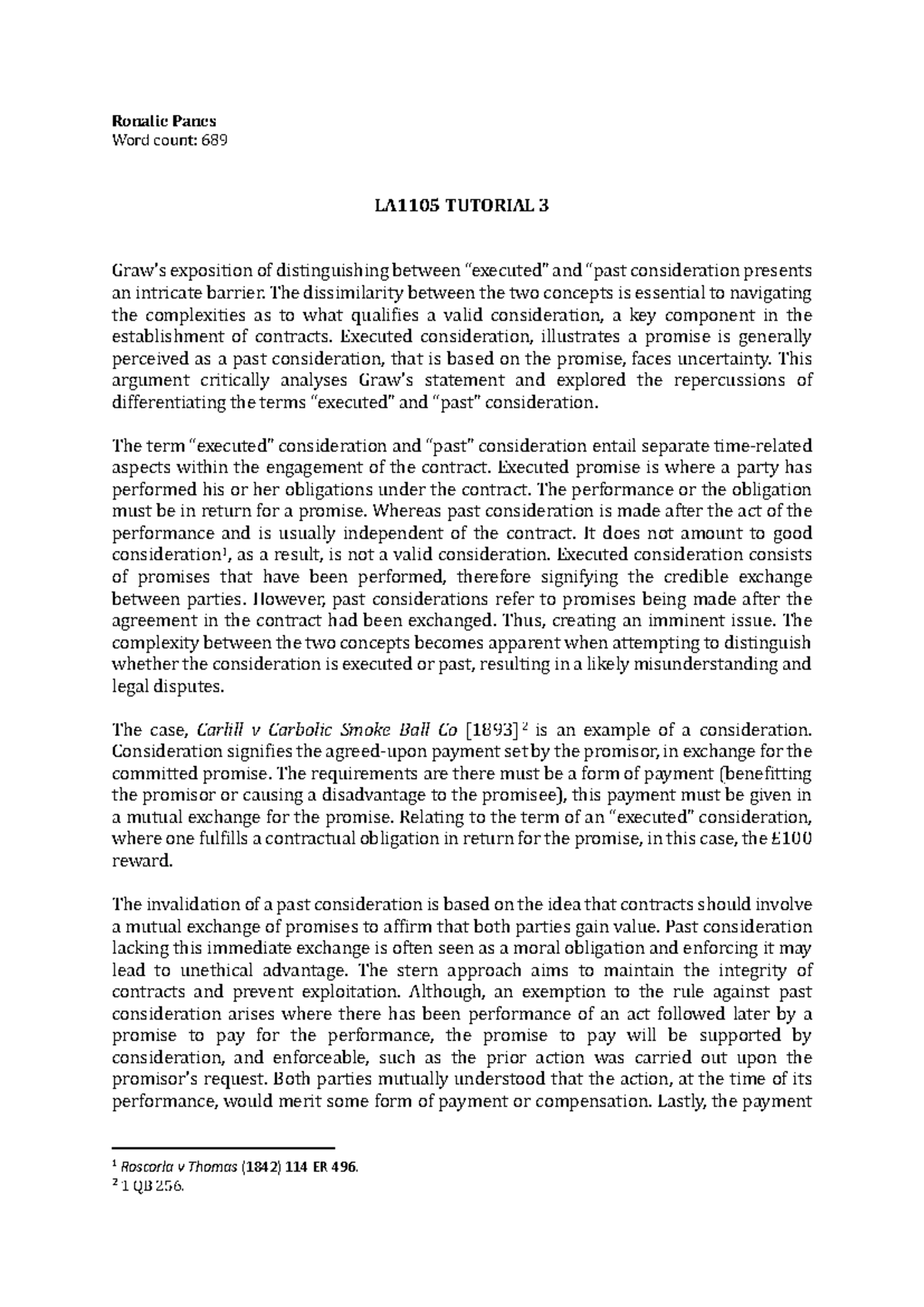 LA1105 Assessment Tutorial 3 - Ronalie Panes Word count: 689 LA1105 ...