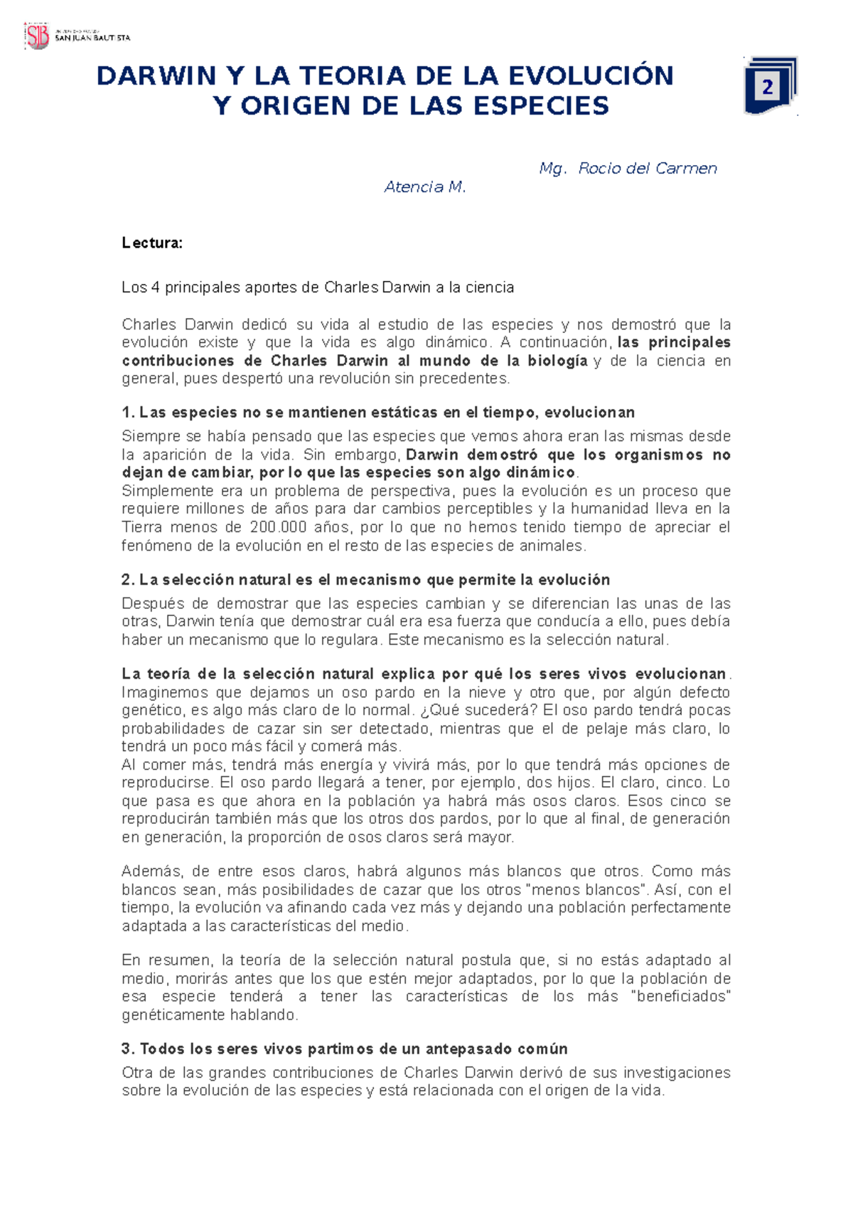 2. Actividad Lectura Teorías de Darwin - DARWIN Y LA TEORIA DE LA ...