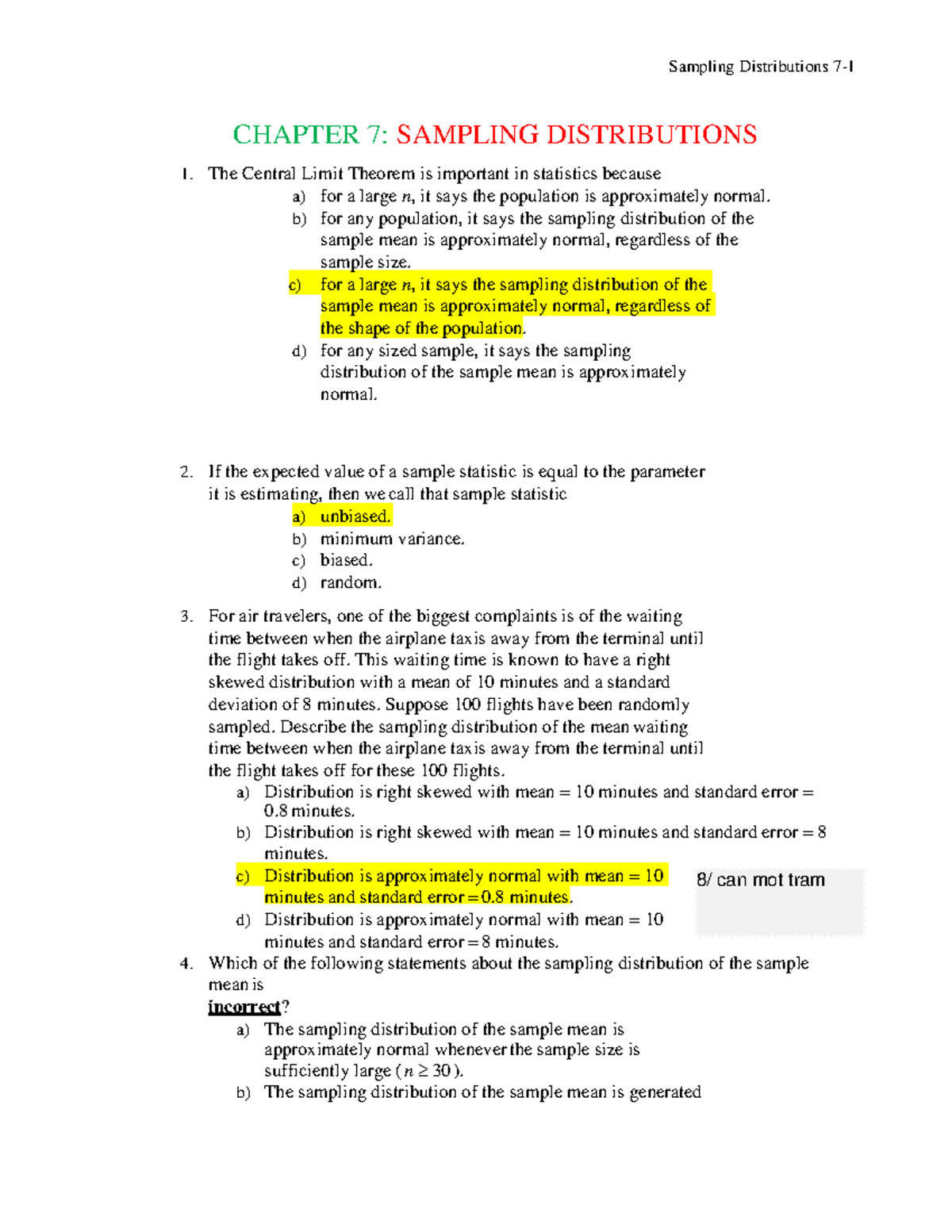 Exercise Chapter 7 - scm - CHAPTER 7: SAMPLING DISTRIBUTIONS 1. The ...