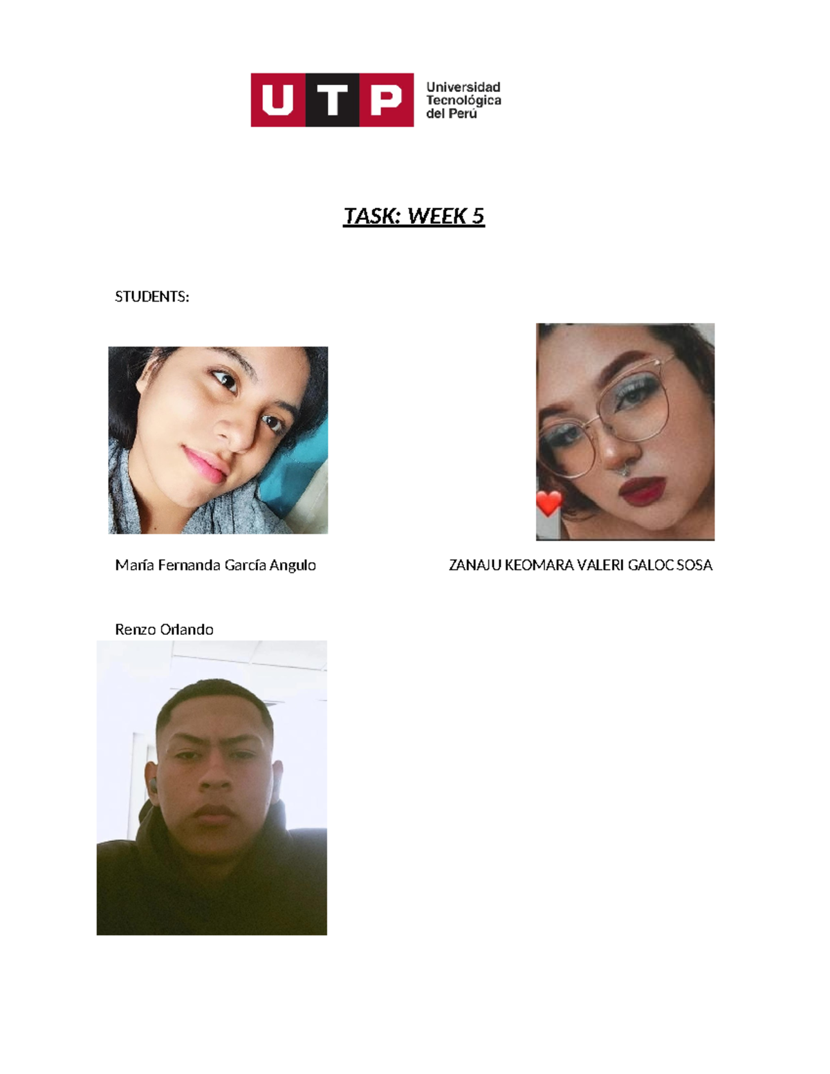 TASK5 - Participación - ingles 4 QUIZZES - TASK: WEEK 5 STUDENTS: María Fernanda García Angulo ...