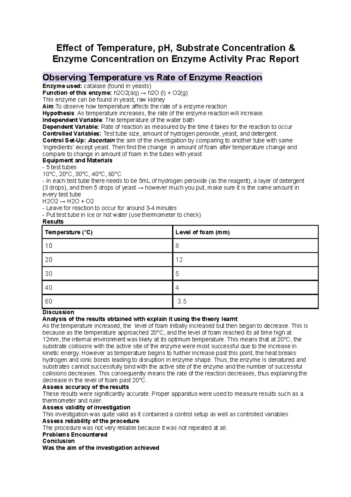 Rate of Enzyme Reaction Practicals - Biology - Effect of Temperature ...