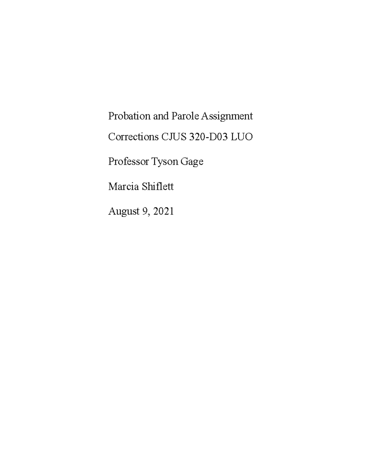Probation and Parole Assignment - Probation and Parole Assignment ...