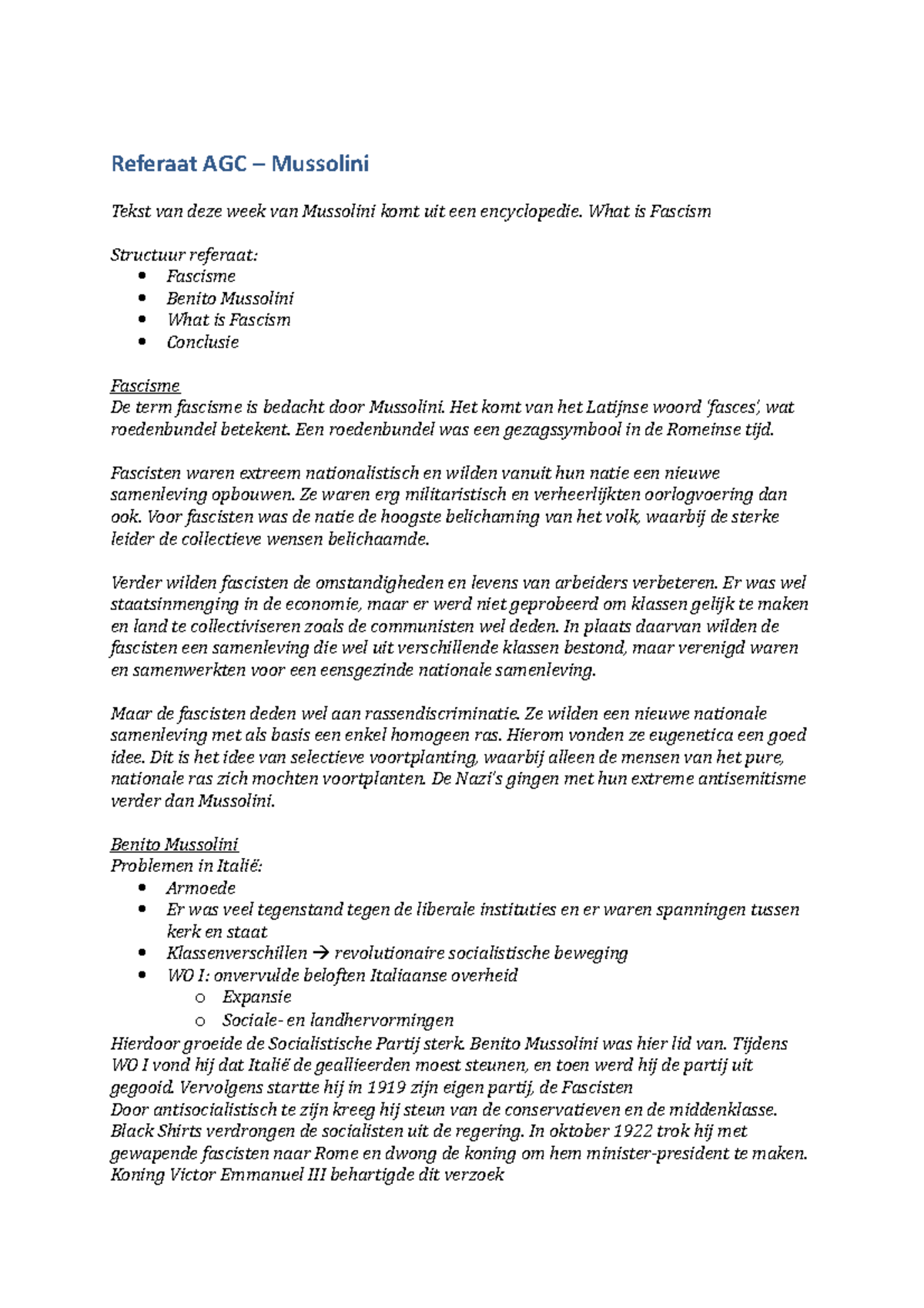 Tekst referaat tekst van mussolini uit de reader - Referaat AGC ...