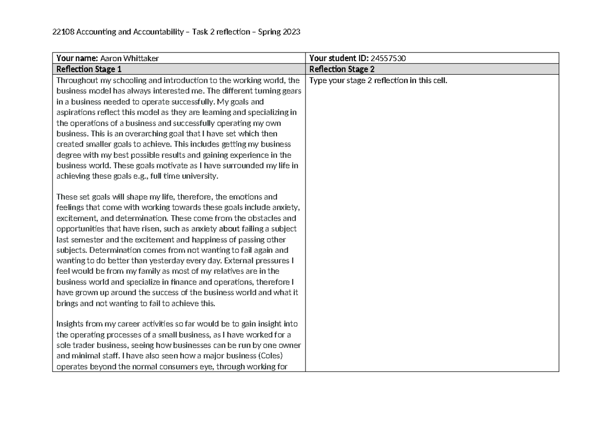Task 2 - Stage 1 - Aaron Whittaker - 22108 Accounting and ...