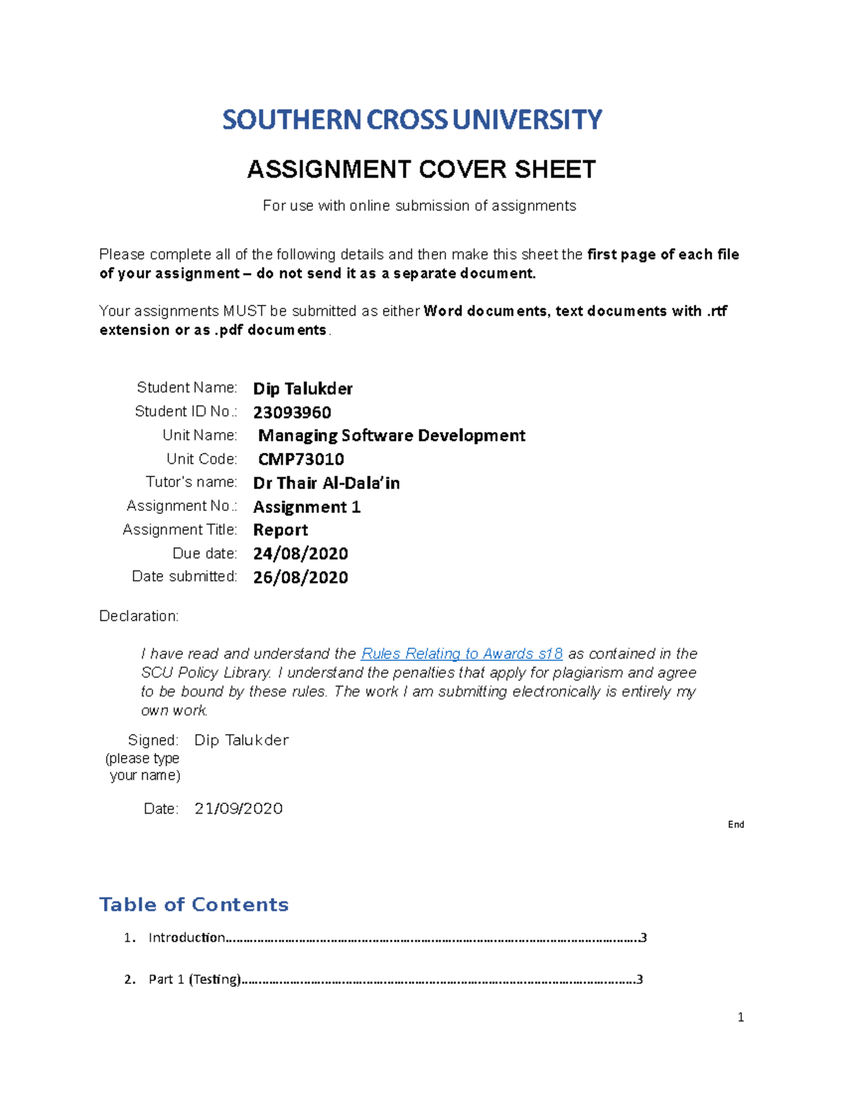Managing Software Development - SOUTHERN CROSS UNIVERSITY ASSIGNMENT ...
