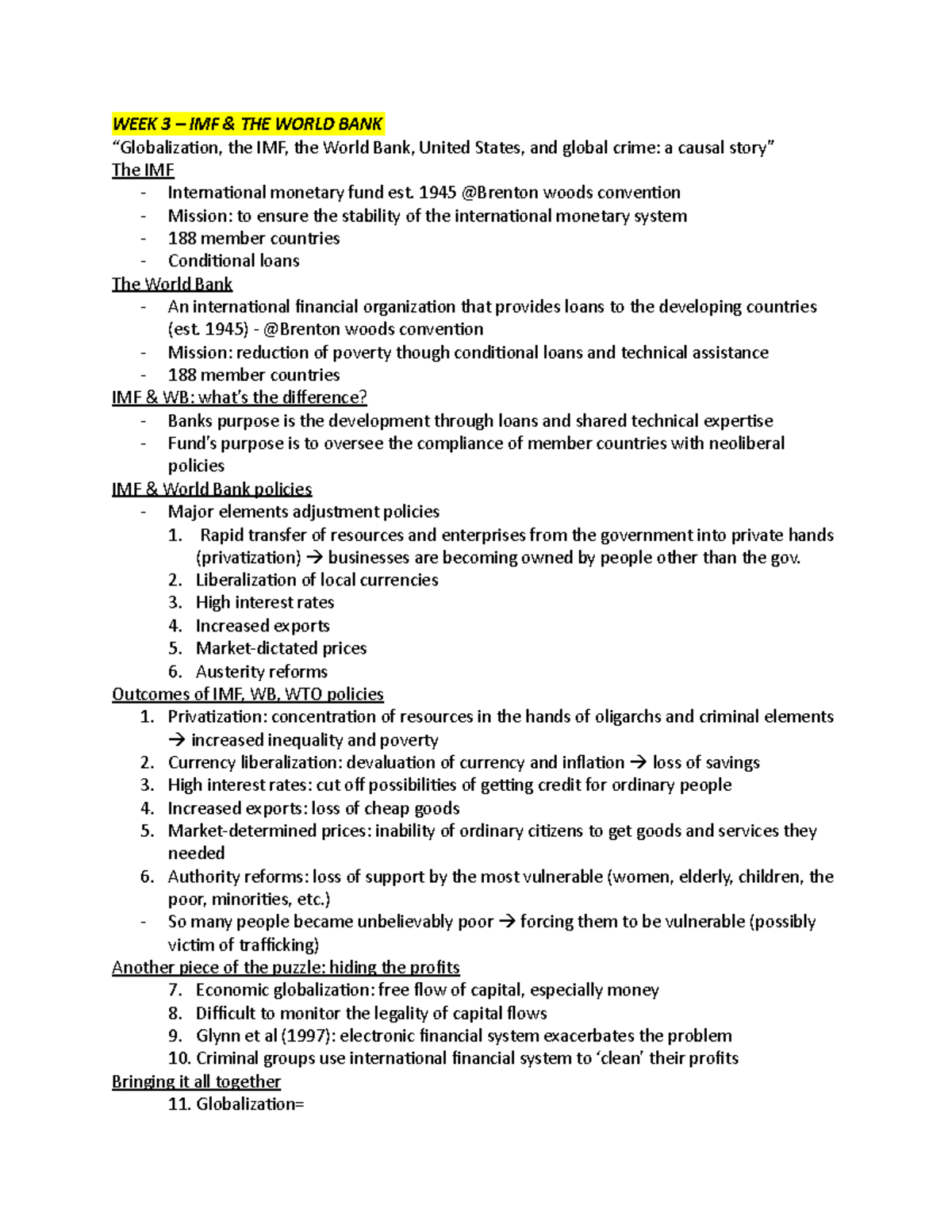 WEEK 3 - IMF - lecture notes from class - professor Z - WEEK 3 – IMF ...
