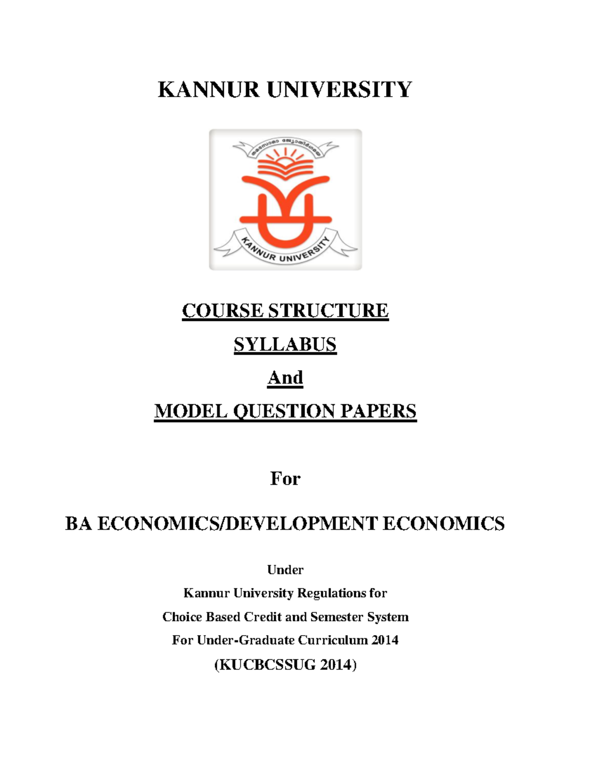 Badevelopmenteconomics - KANNUR UNIVERSITY COURSE STRUCTURE SYLLABUS ...