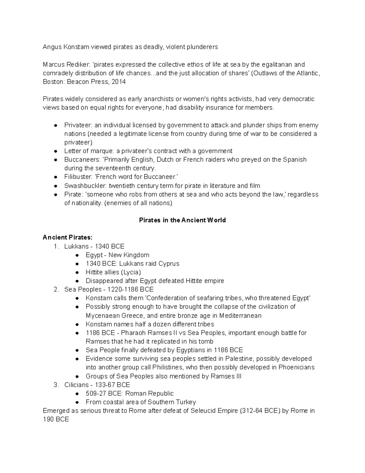 Pirates World History Lecture Notes - Angus Konstam viewed pirates as ...