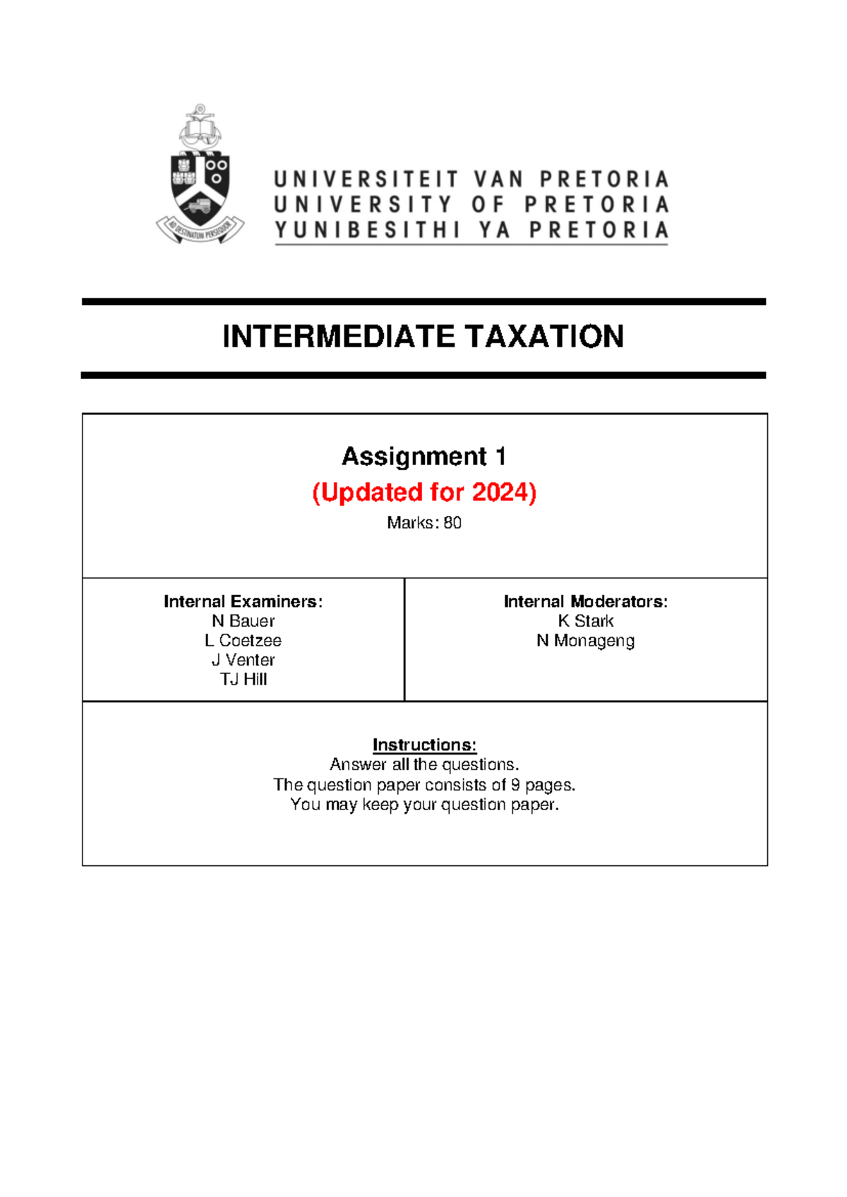 Assignment 1 2022 (Updated 2024) - INTERMEDIATE TAXATION Assignment 1 ...