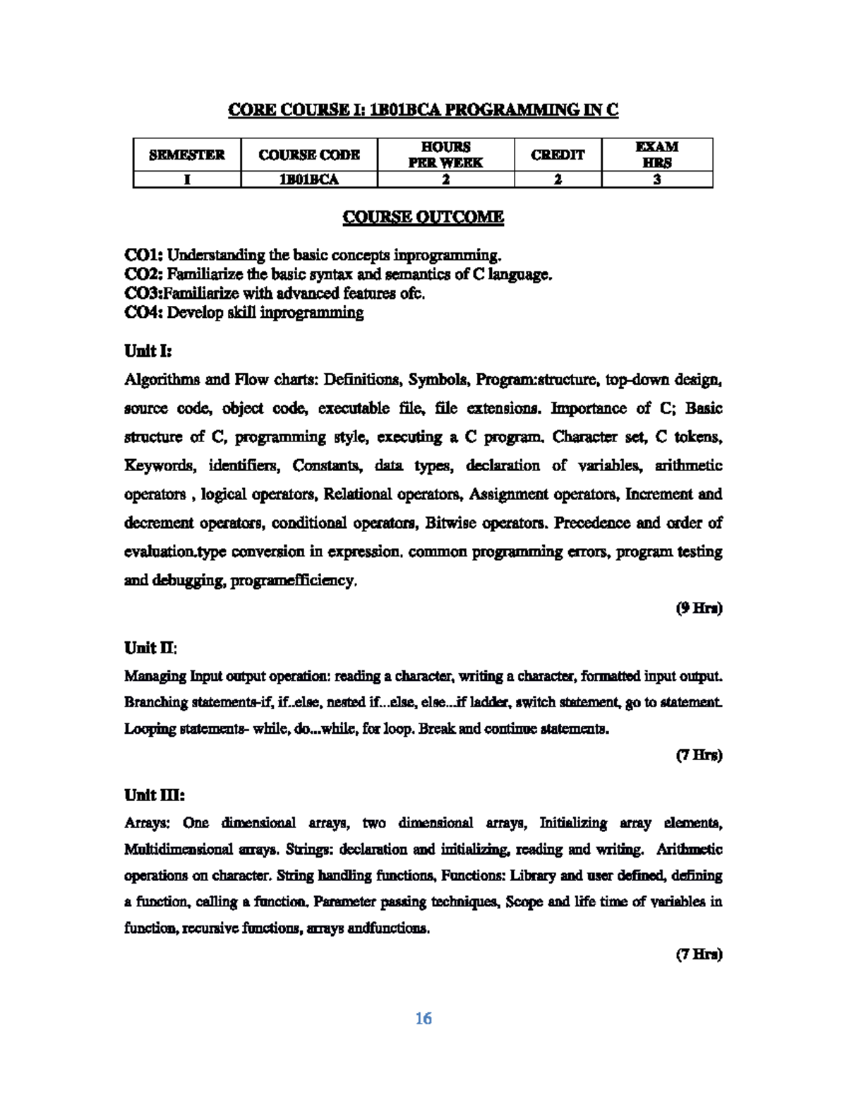 Syllabus - NOTE - Programming in C - Studocu