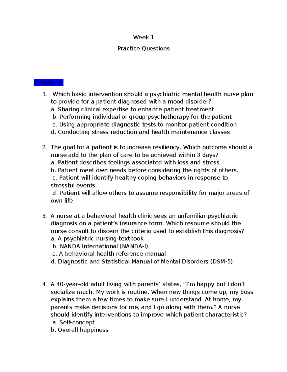 Week 1 Practice questions copy - Week 1 Practice Questions Chapter 2 ...