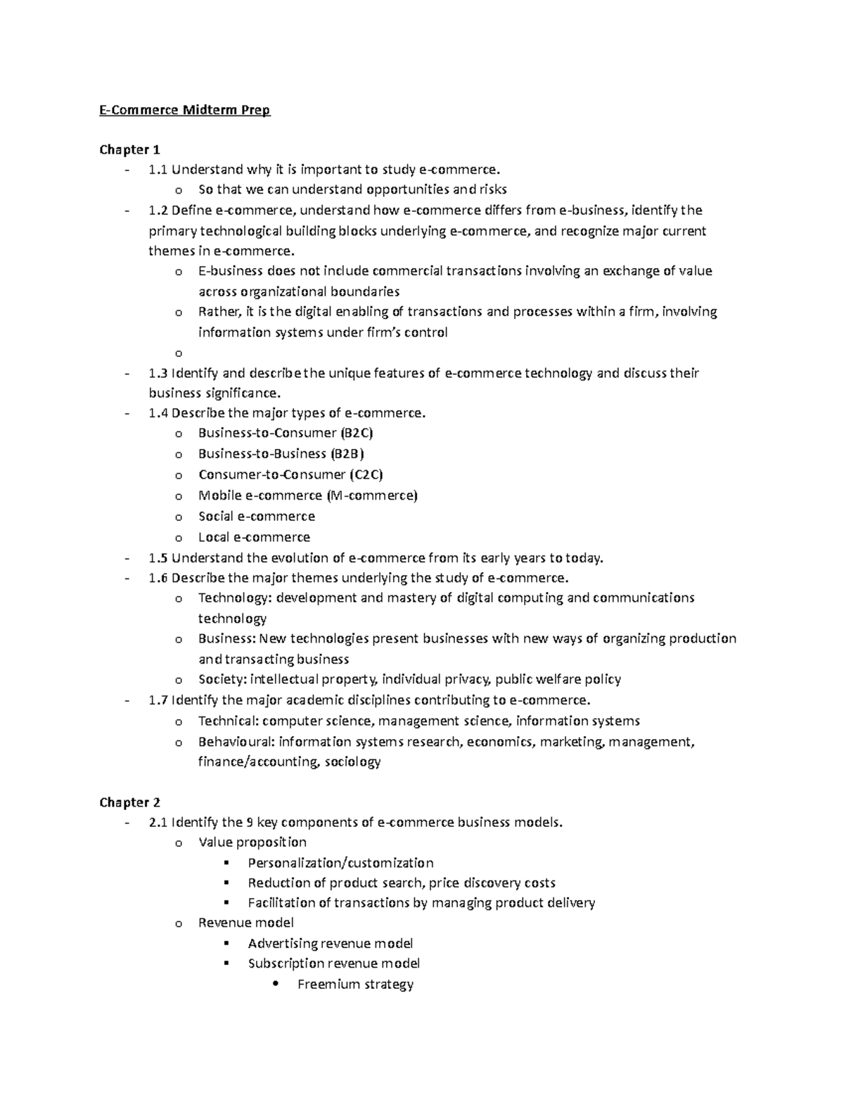 Midterm Prep With Prof Marcos Cavenaghi E Commerce Midterm Prep Chapter 1 1 Understand