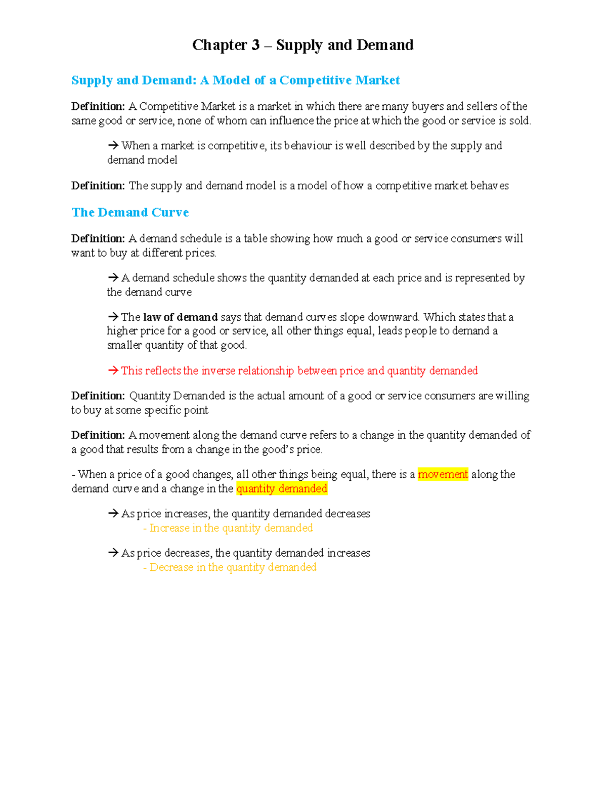 ECON 101 - Chapter 3 Notes - Supply and Demand: A Model of a ...