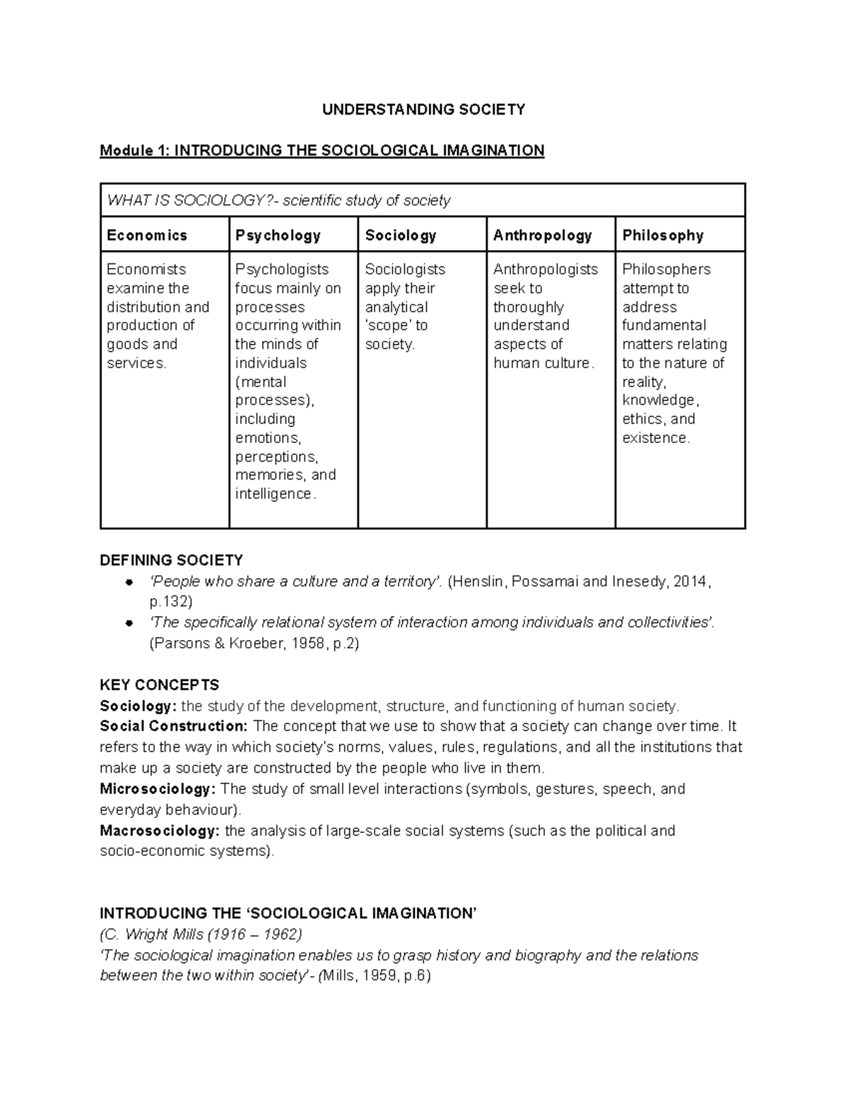 Understanding Society- Notes - UNDERSTANDING SOCIETY Module 1 ...