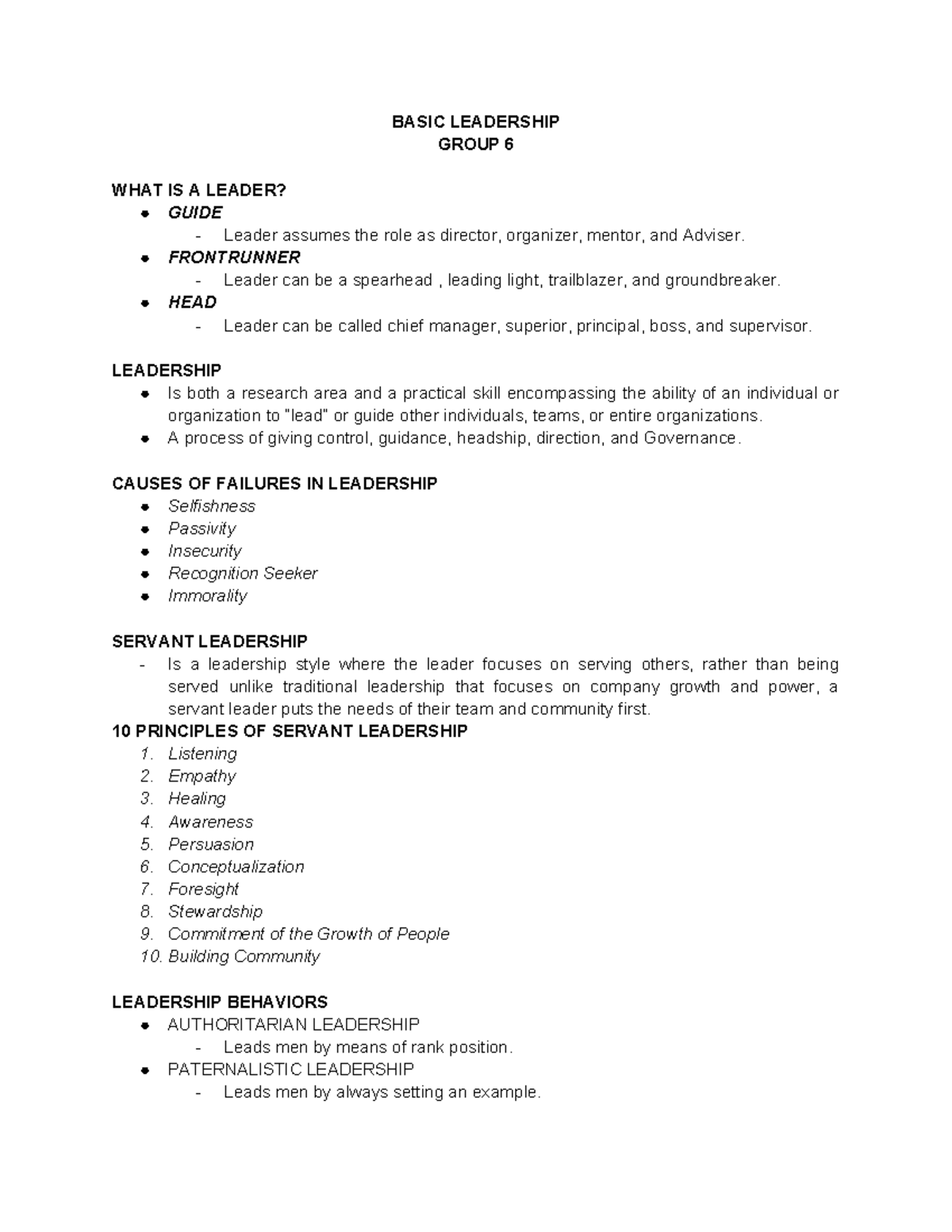 Basic- Leadership NSTP - BASIC LEADERSHIP GROUP 6 WHAT IS A LEADER ...