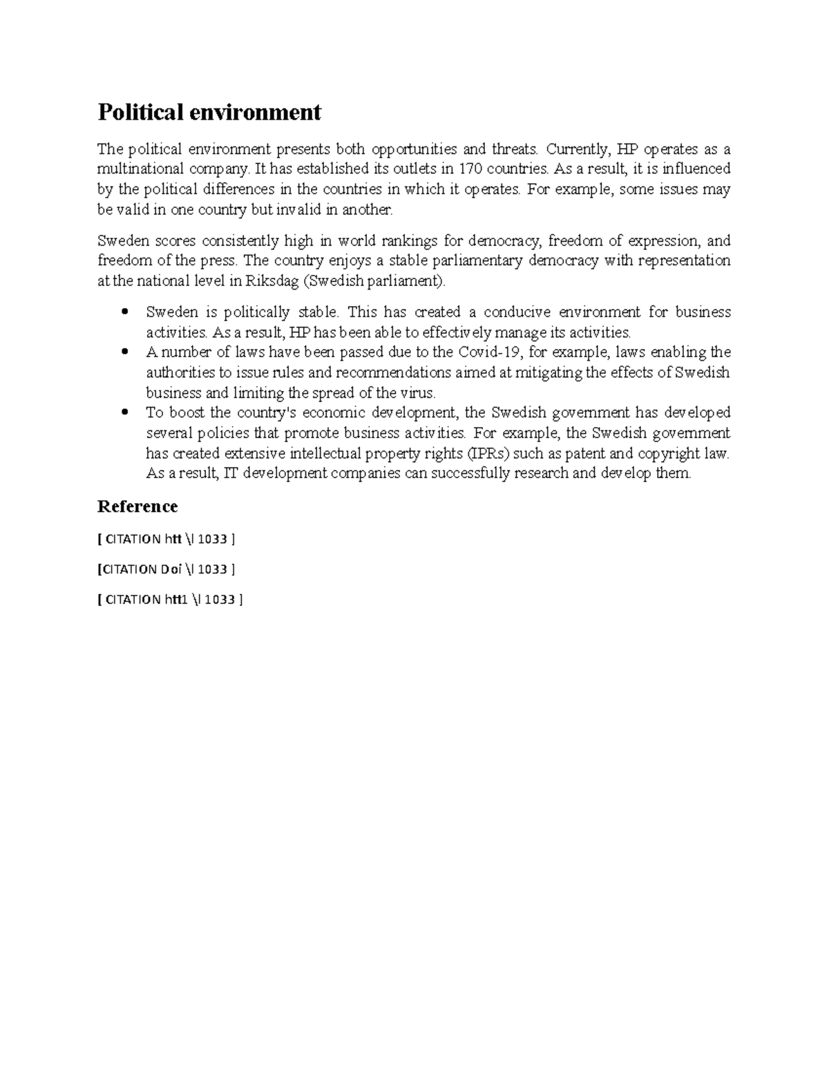 3 - Fin433 - Political environment The political environment presents ...