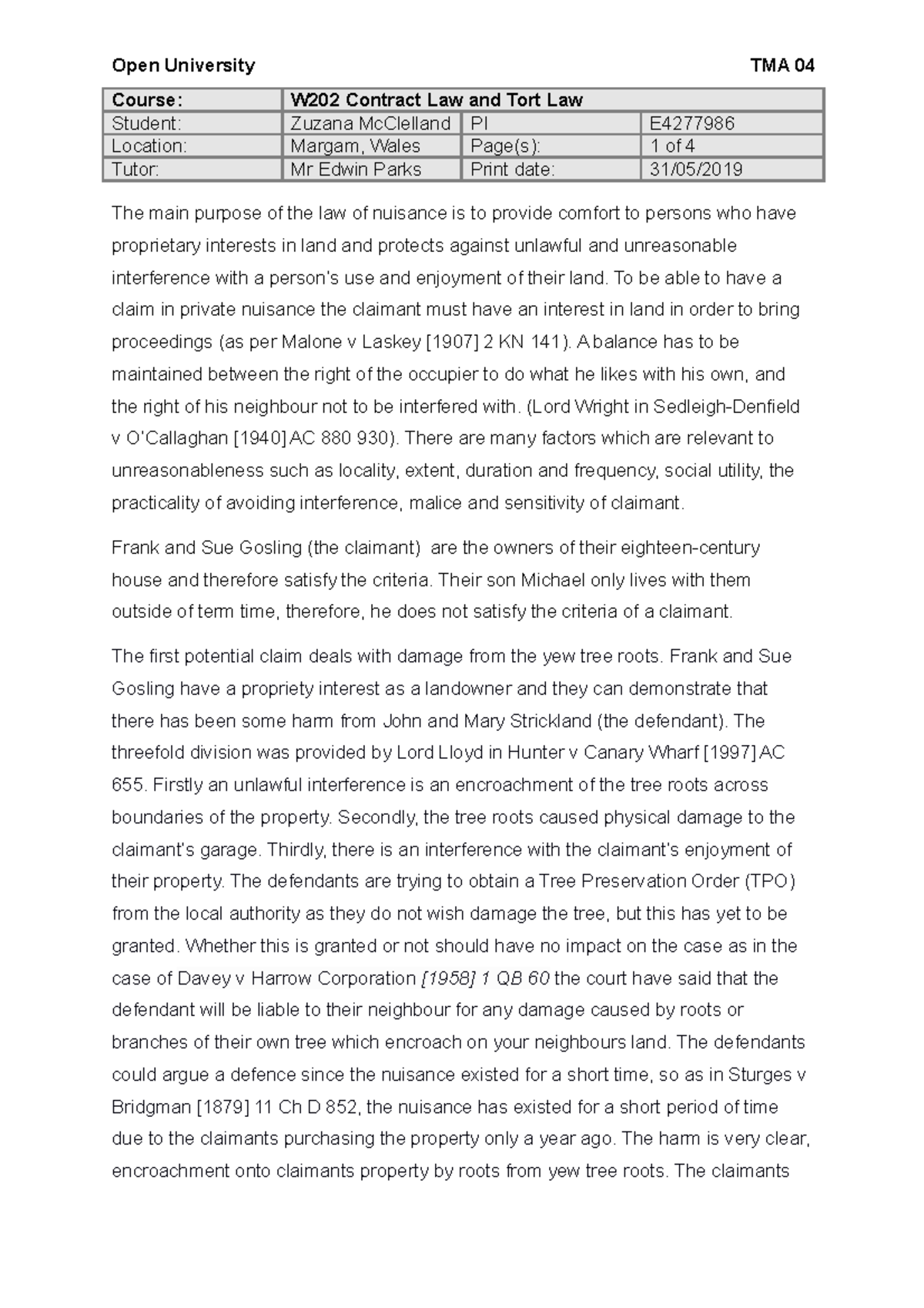 TMA04 W202 - Open University Course: Student: Location: Tutor: TMA 04 ...