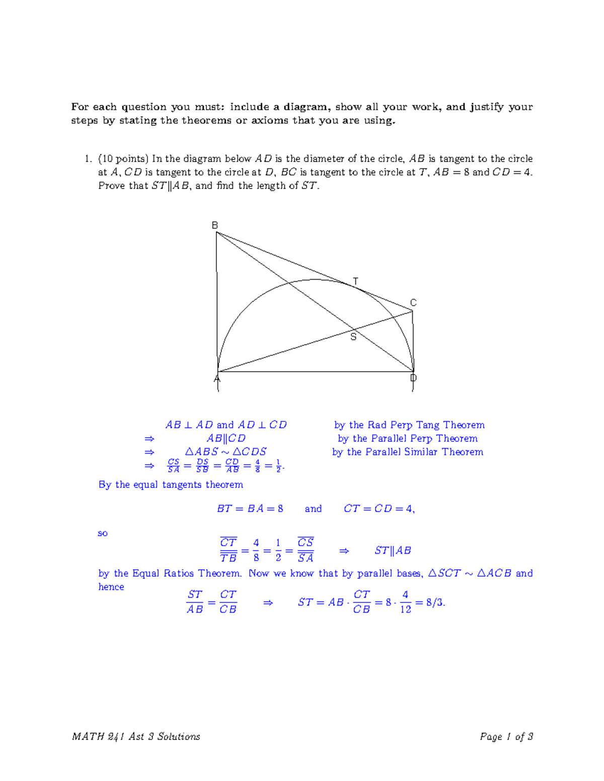 Ast 3 F20 Sol - For each question you must: include a diagram, show all ...