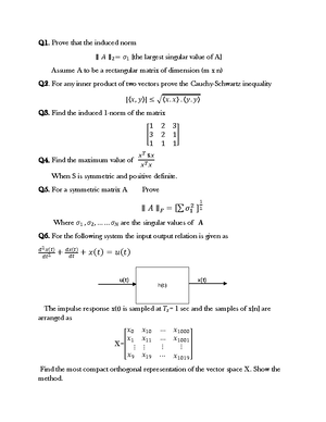 Assignment - Homework Problems Subject EE60037: Linear Algebra for ...