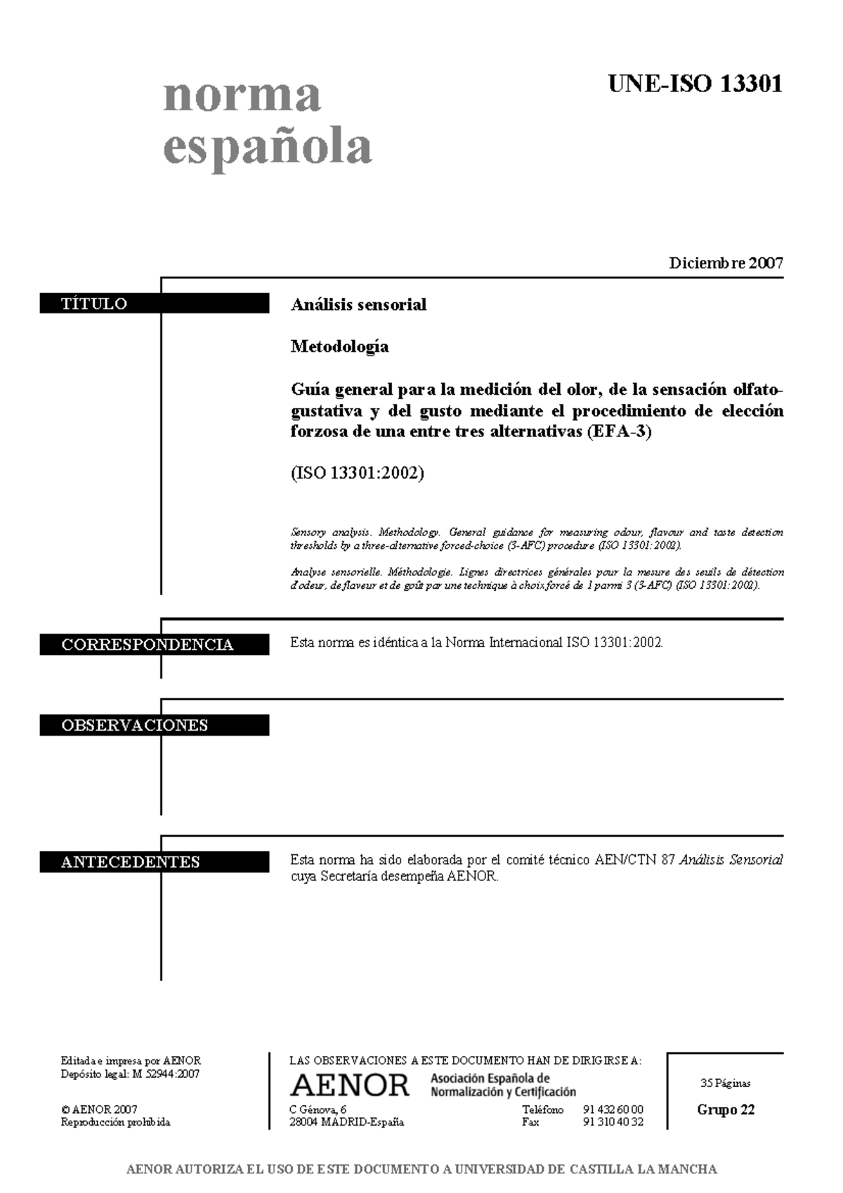 UNE ISO 13301 2007 EFA-3 y BET - UNE-ISO 13301 norma espaÒola Diciembre ...