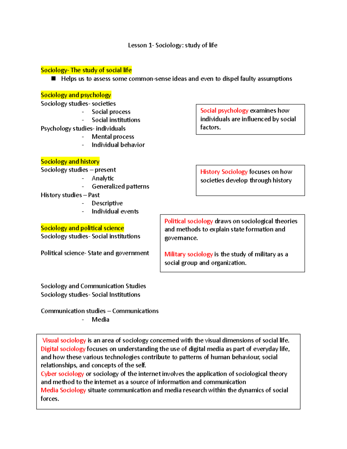 Lesson 1 social life introduction 2021 - Lesson 1- Sociology: study of ...