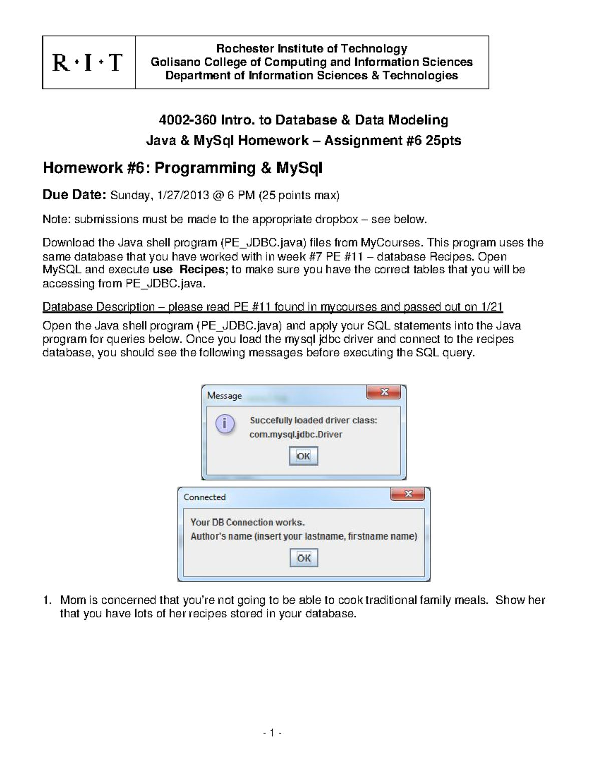 Hw 6 Winter - Homework #6: Programming & MySql Questions Questions ...