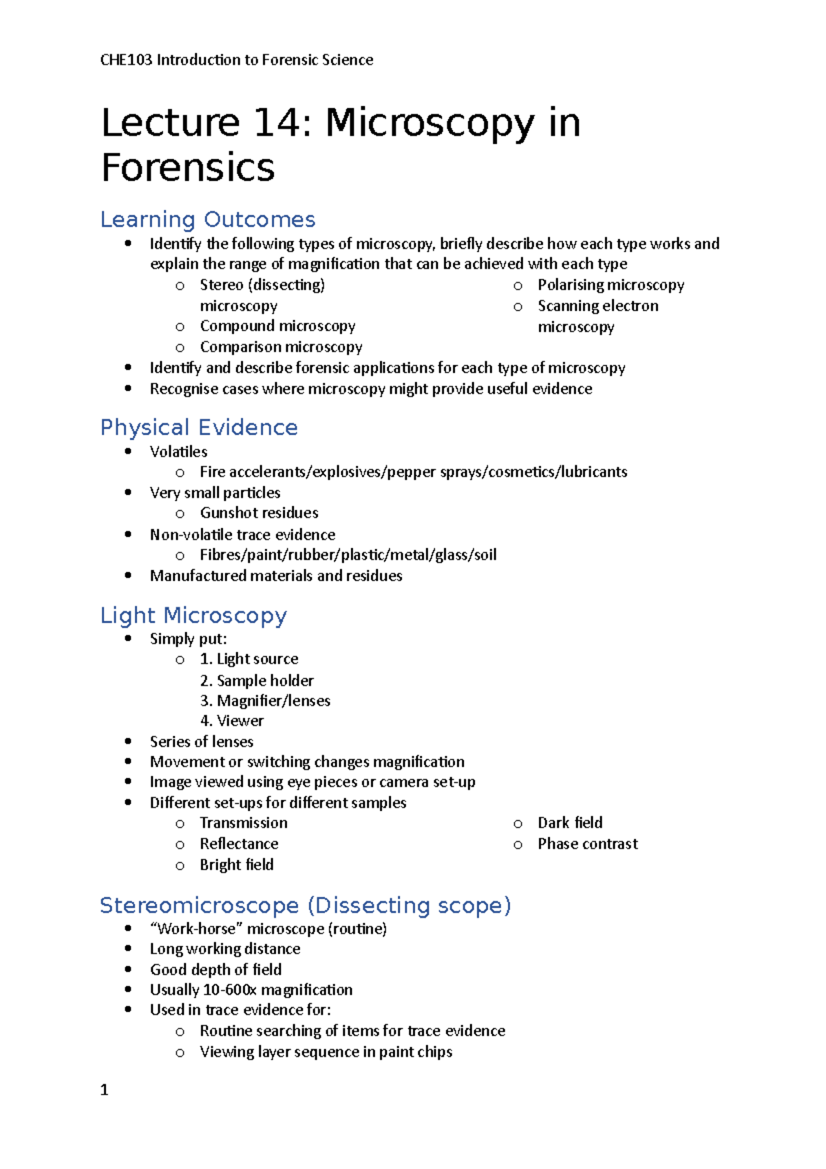 Lecture 14: Microscopy (notes) - CHE103 Introduction to Forensic ...