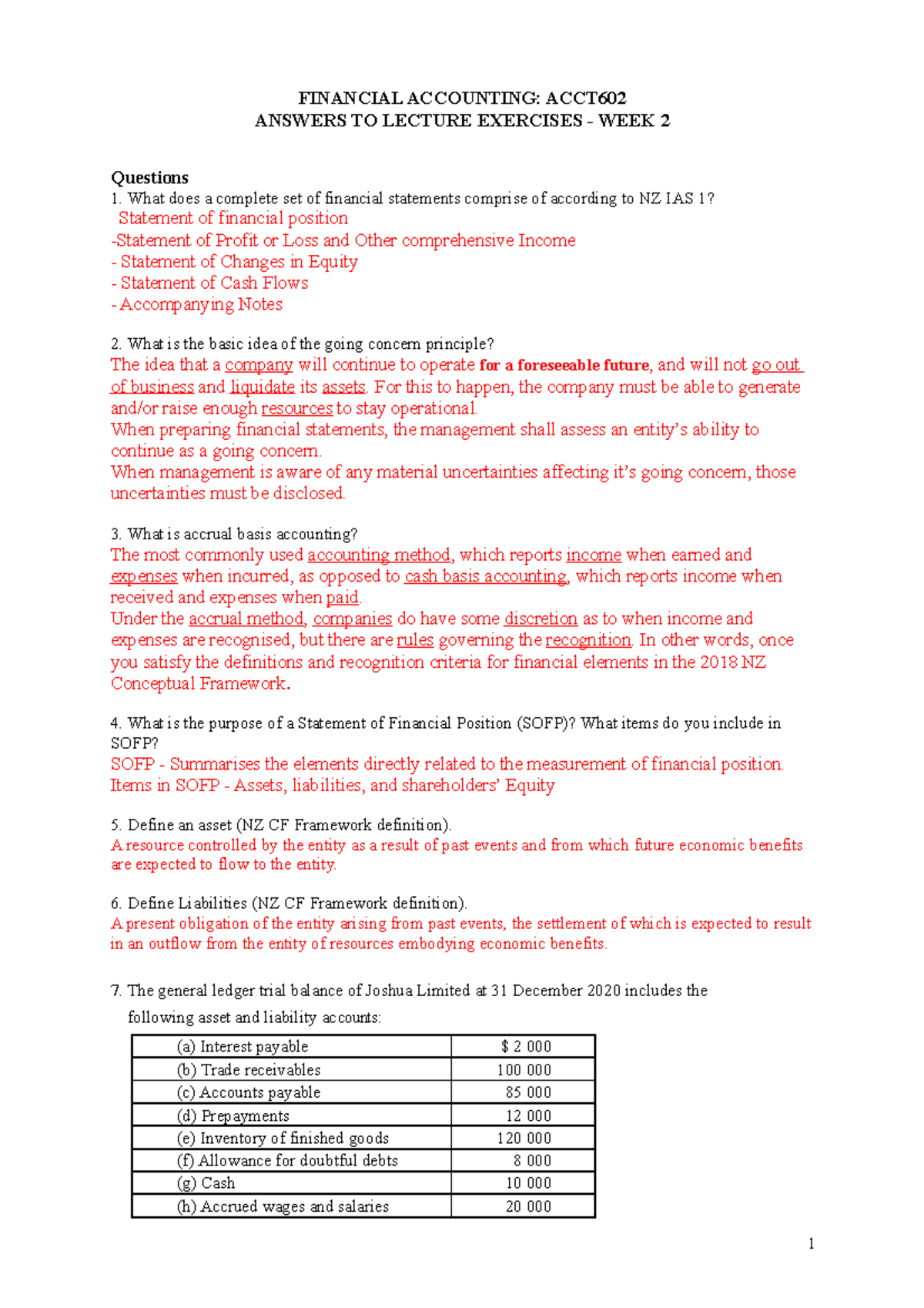 Solutions to Week 2 lecture exercises - FINANCIAL ACCOUNTING: ACCT ANSWERS TO LECTURE EXERCISES ...