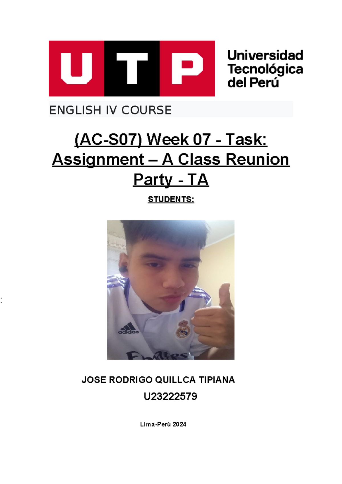 A Class Reunion Party - klk - ingles, tarea - ENGLISH IV COURSE (AC-S07) Week 07 - Task ...