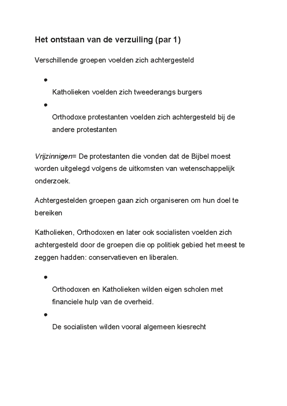 Geschiedenis Hoofdstuk 4 Verzuiling van Nederland Samenvatting - Het ...