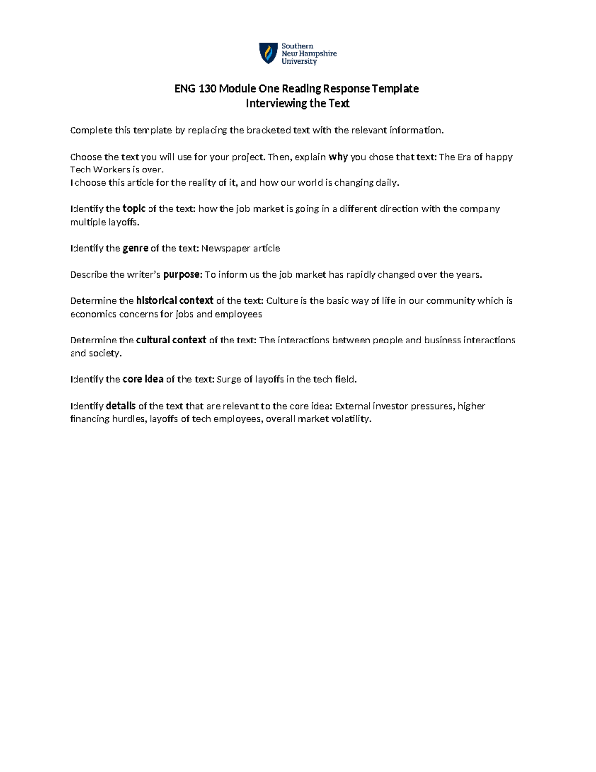 ENG 130 Module One Reading Response Template - ENG 130 Module One ...