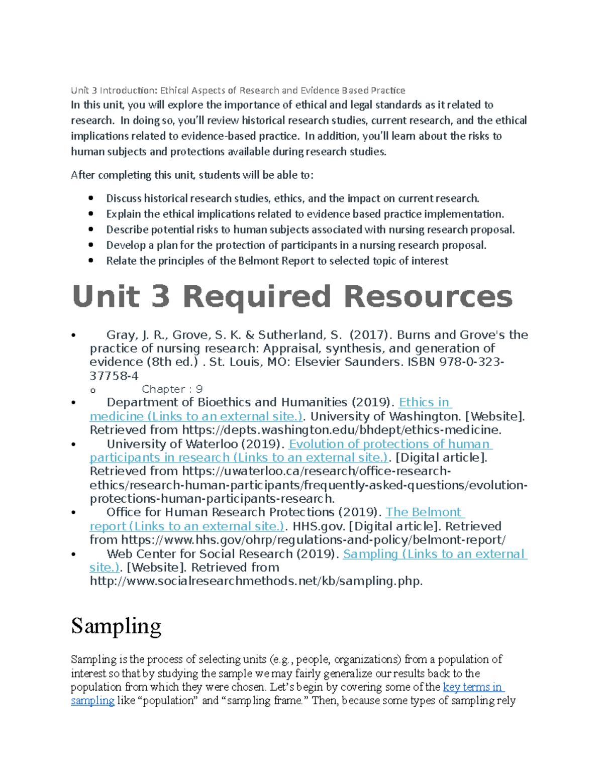 Unit 3 Unit 3 Unit 3 Introduction Ethical Aspects Of Research And Evidence Based Practice