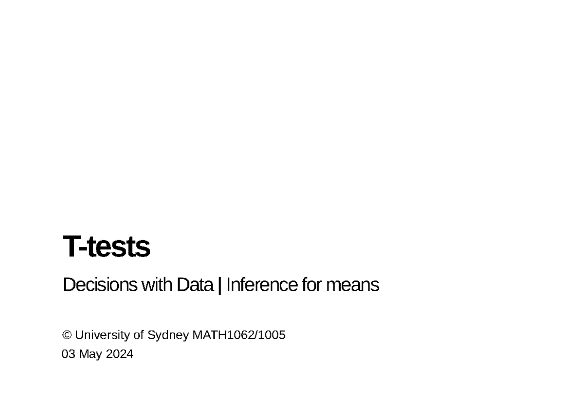 14-T-tests - Statistics - T-tests Decisions with Data | Inference for ...