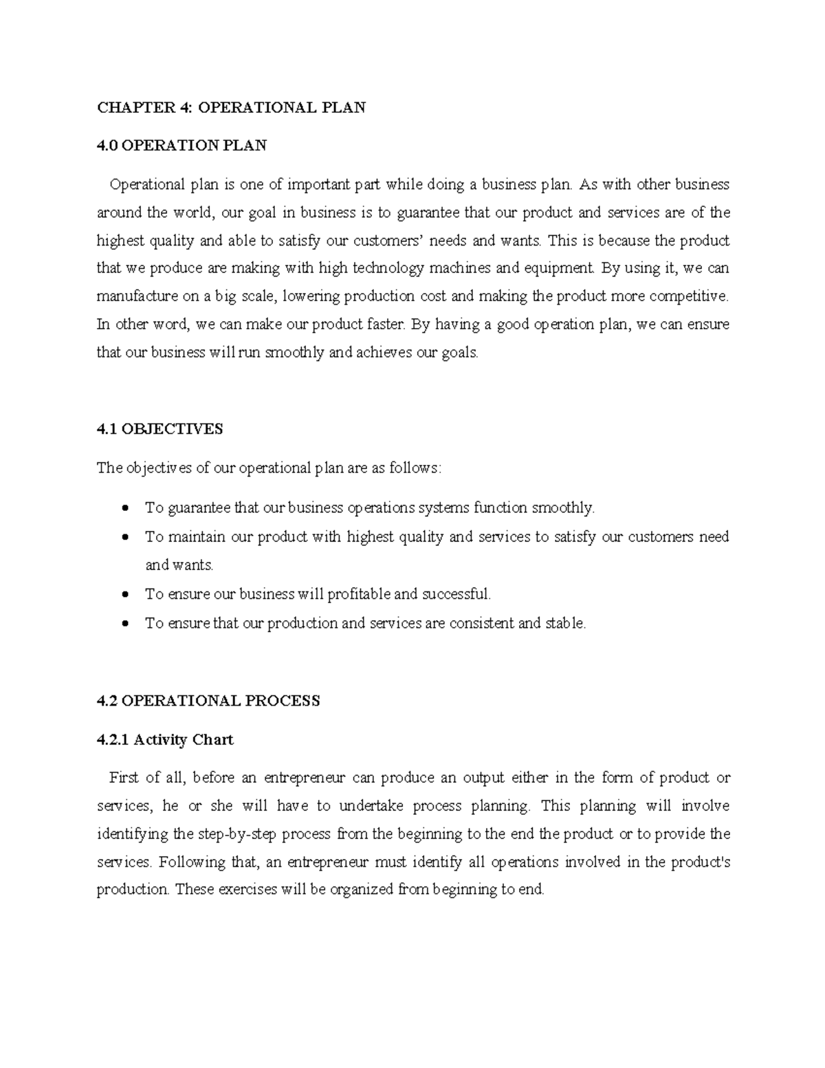 Operational plan. edited - CHAPTER 4: OPERATIONAL PLAN 4 OPERATION PLAN ...