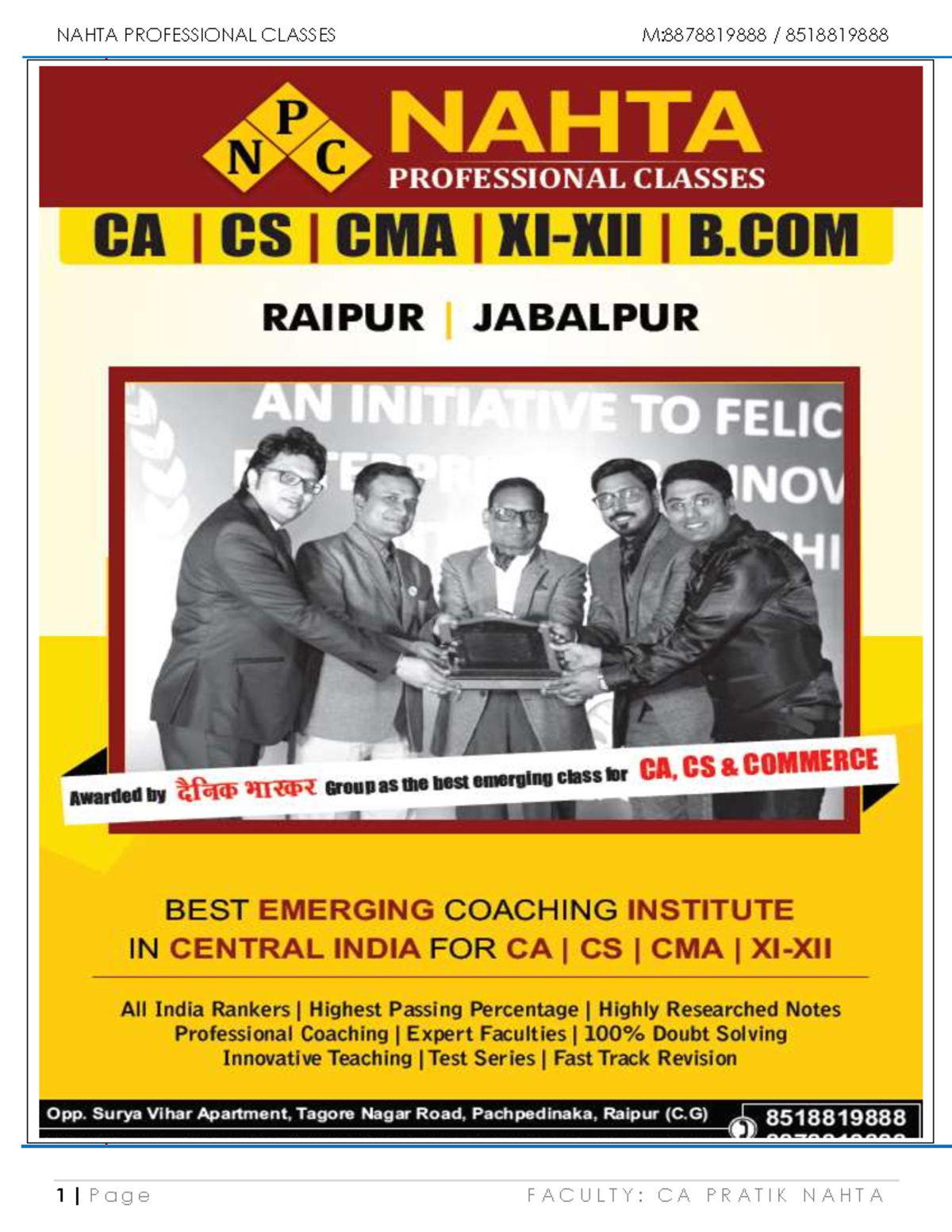 CA F ECO Dhamaka Question Paper - NAHTA PROFESSIONAL CLASSES M ...