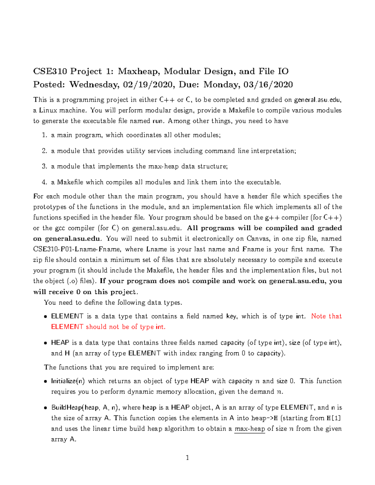 Cse310 P01 Cse310 P01 Project 1 Instructions Cse310 Project 1 Maxheap Modular Design And