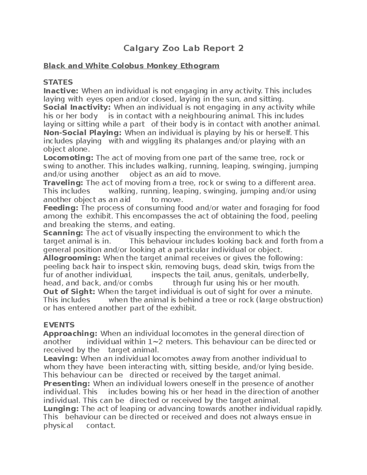 Lab Report 2 - Calgary Zoo Field Notes - Calgary Zoo Lab Report 2 Black ...