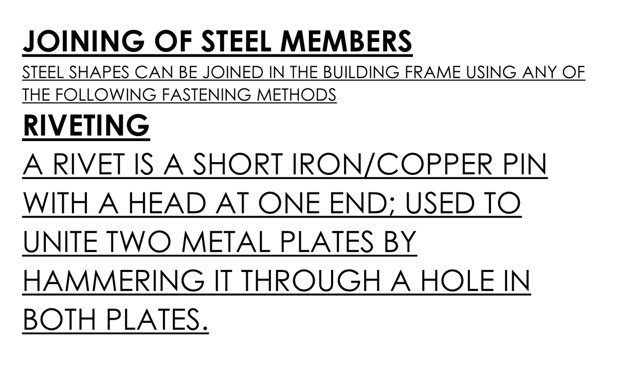 Joining OF Steel Members - JOINING OF STEEL MEMBERS STEEL SHAPES CAN BE ...