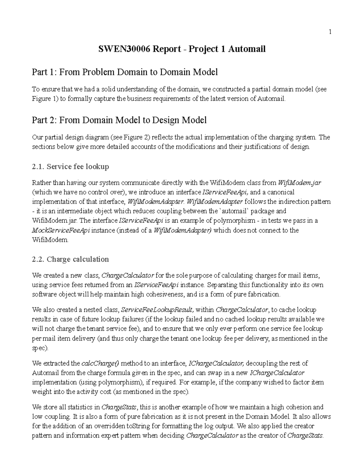 Project 1 Example Answer - SWEN30006 Report - Project 1 Automail Part 1: From Problem Domain to ...