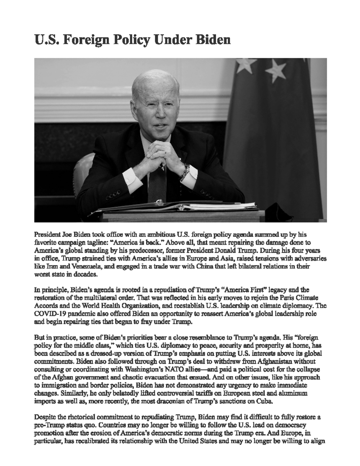 US foreign policy under Biden - international law - Studocu