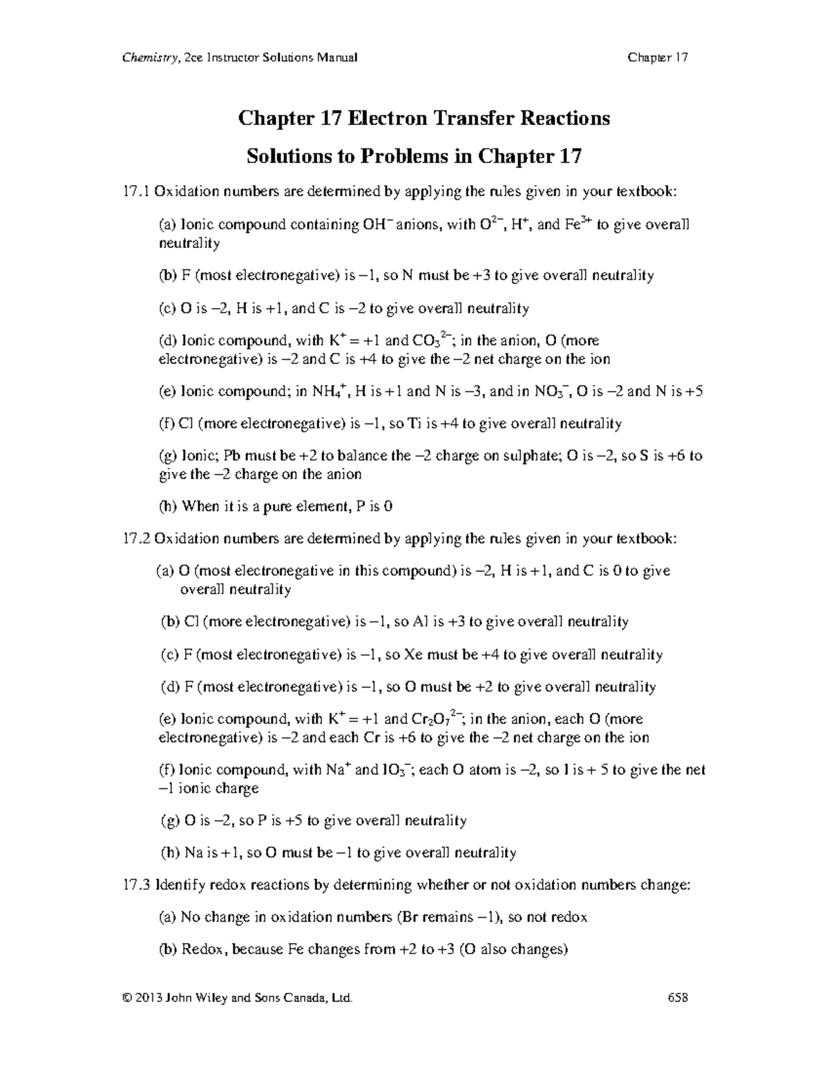 Chapter 17 Solutions - Chapter 17 Electron Transfer Reactions Solutions to Problems in Chapter ...