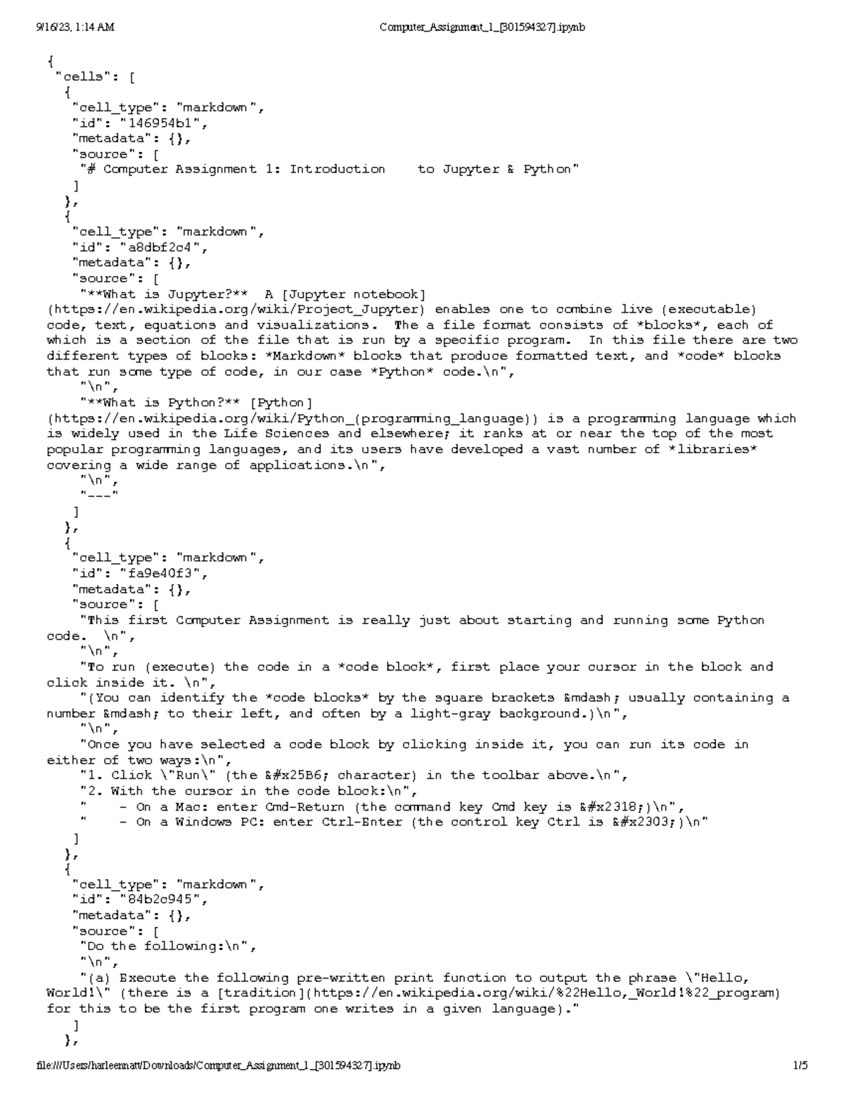 Computer Assignment 1 [301594327 ] - { "cells": [ { "cell_type": - Studocu